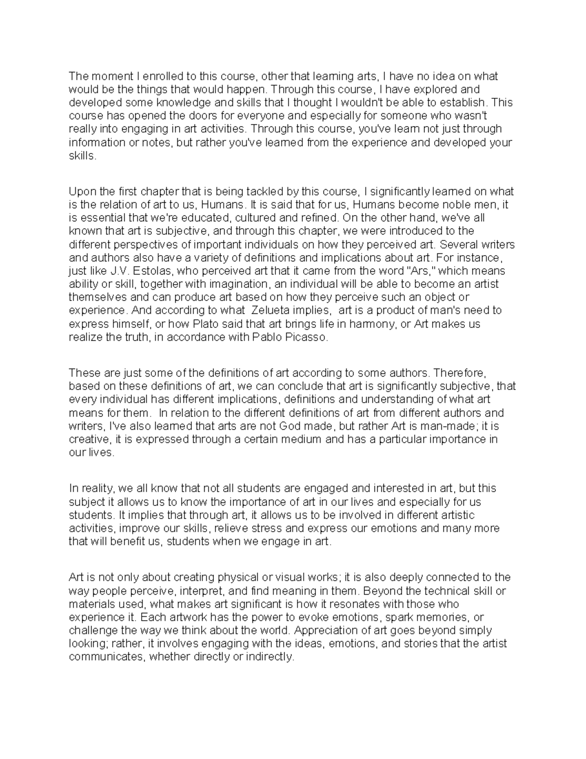 GEC Art Reflection Paper No. 4: Exploring the Essence of Art - Studocu