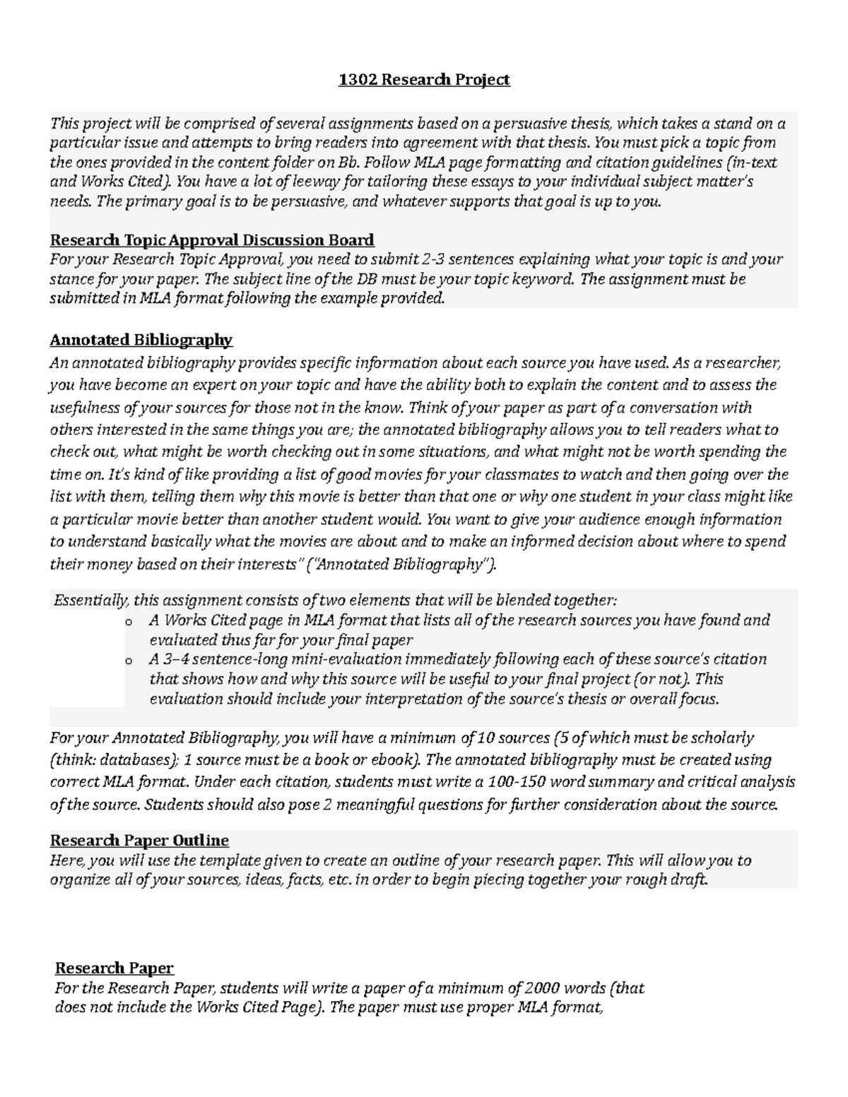 1302 Final Research Paper: Guidelines for Persuasive Thesis Project ...
