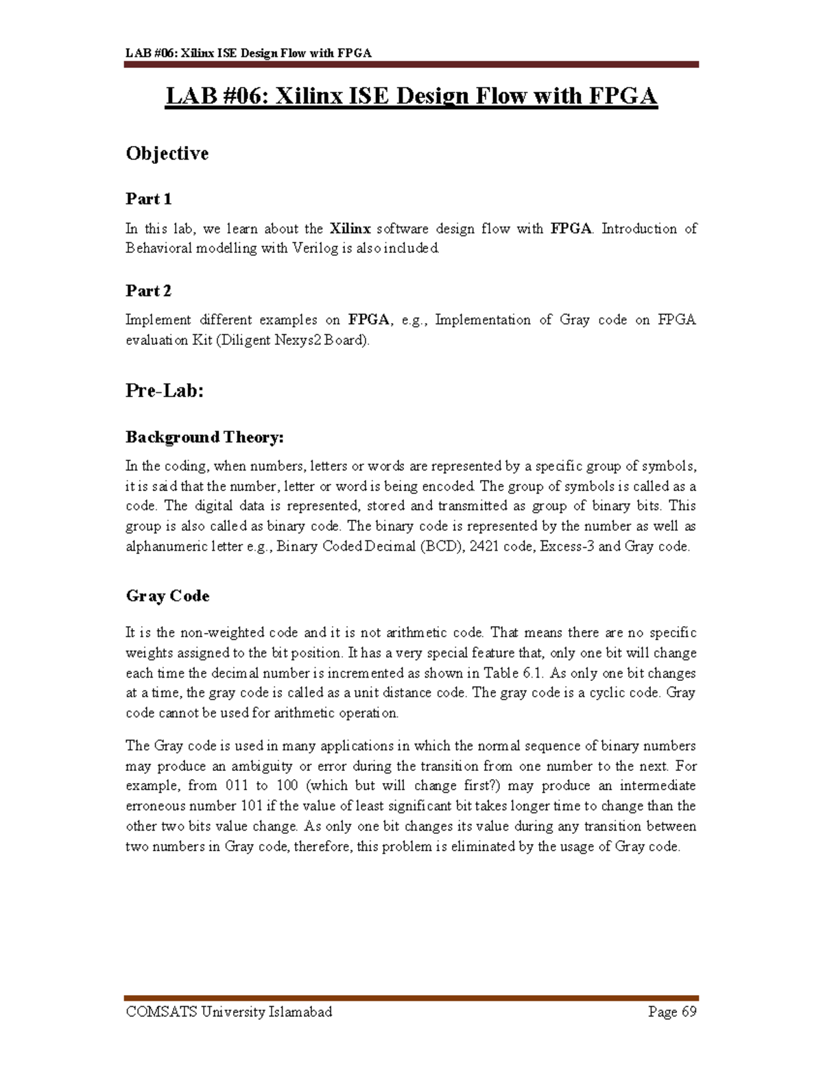 EEE241DLD - Lab 06: Xilinx ISE Design Flow & Gray Code Implementation ...