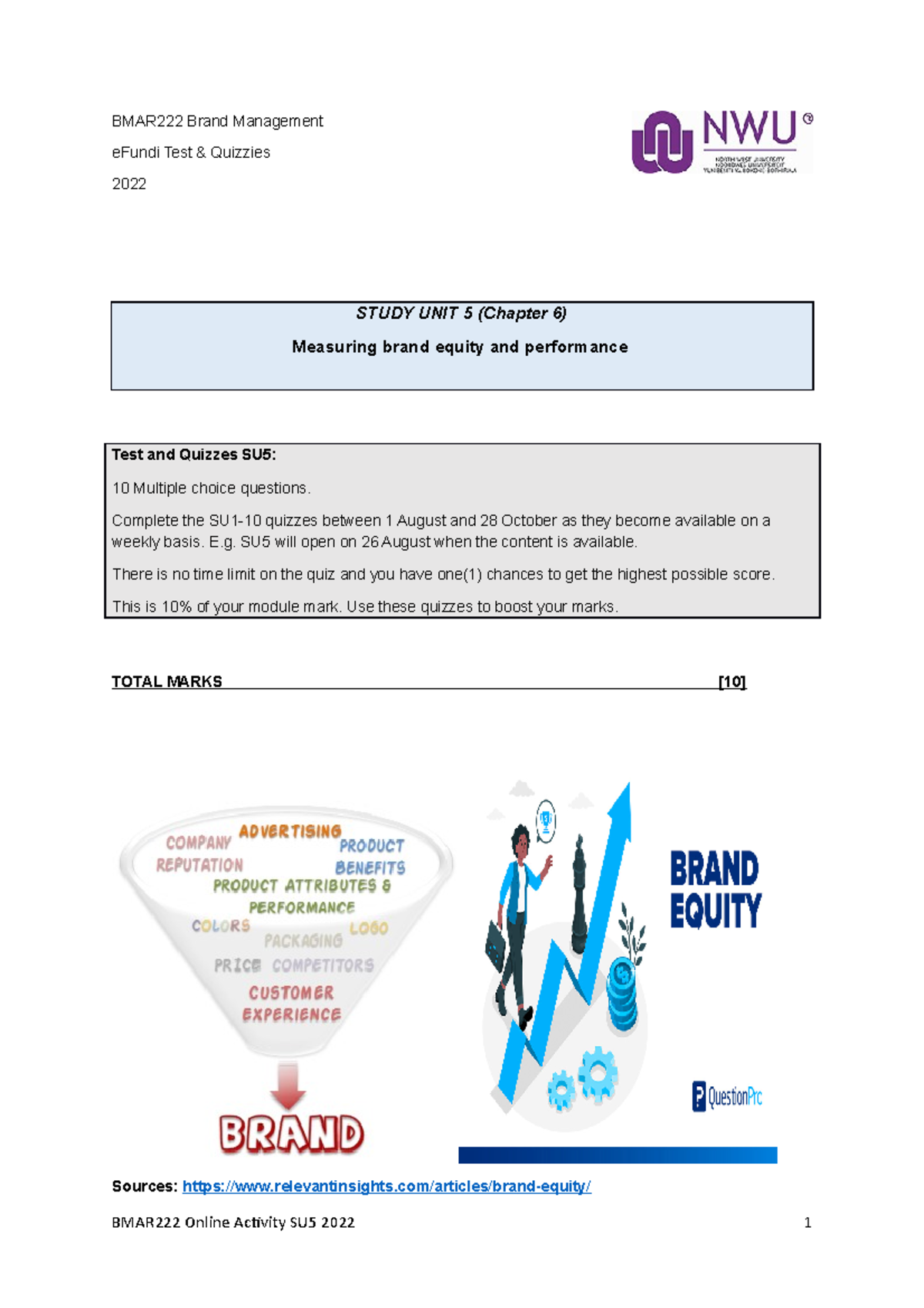 BMAR222 Brand Management Study Unit 5: Evaluating Brand Equity ...