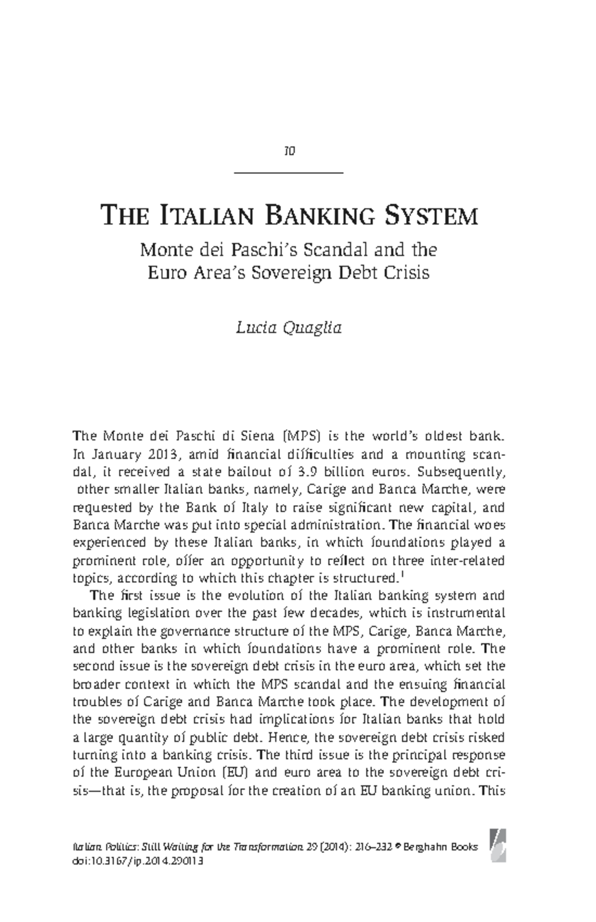 Italian Banking System: MPS Scandal & Euro Debt Crisis (IP290113) - Studocu