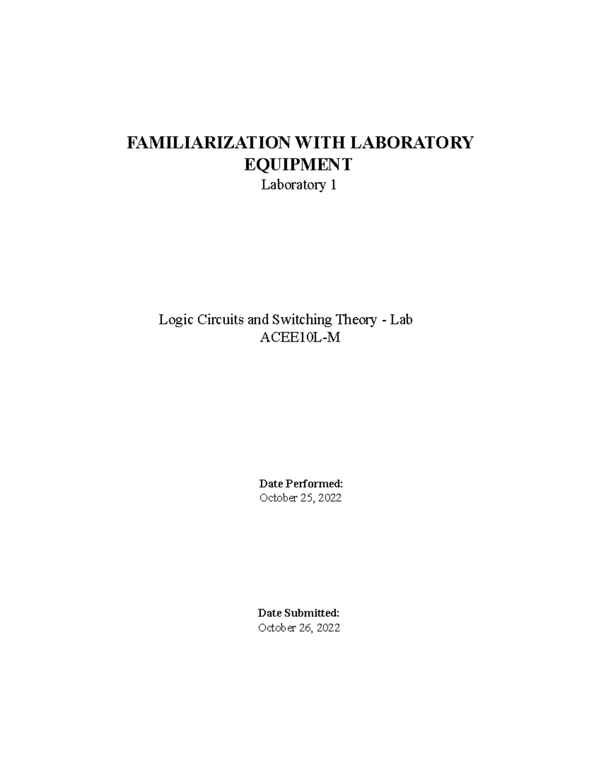 Familiarization WITH Laboratory Equipment - FAMILIARIZATION WITH ...