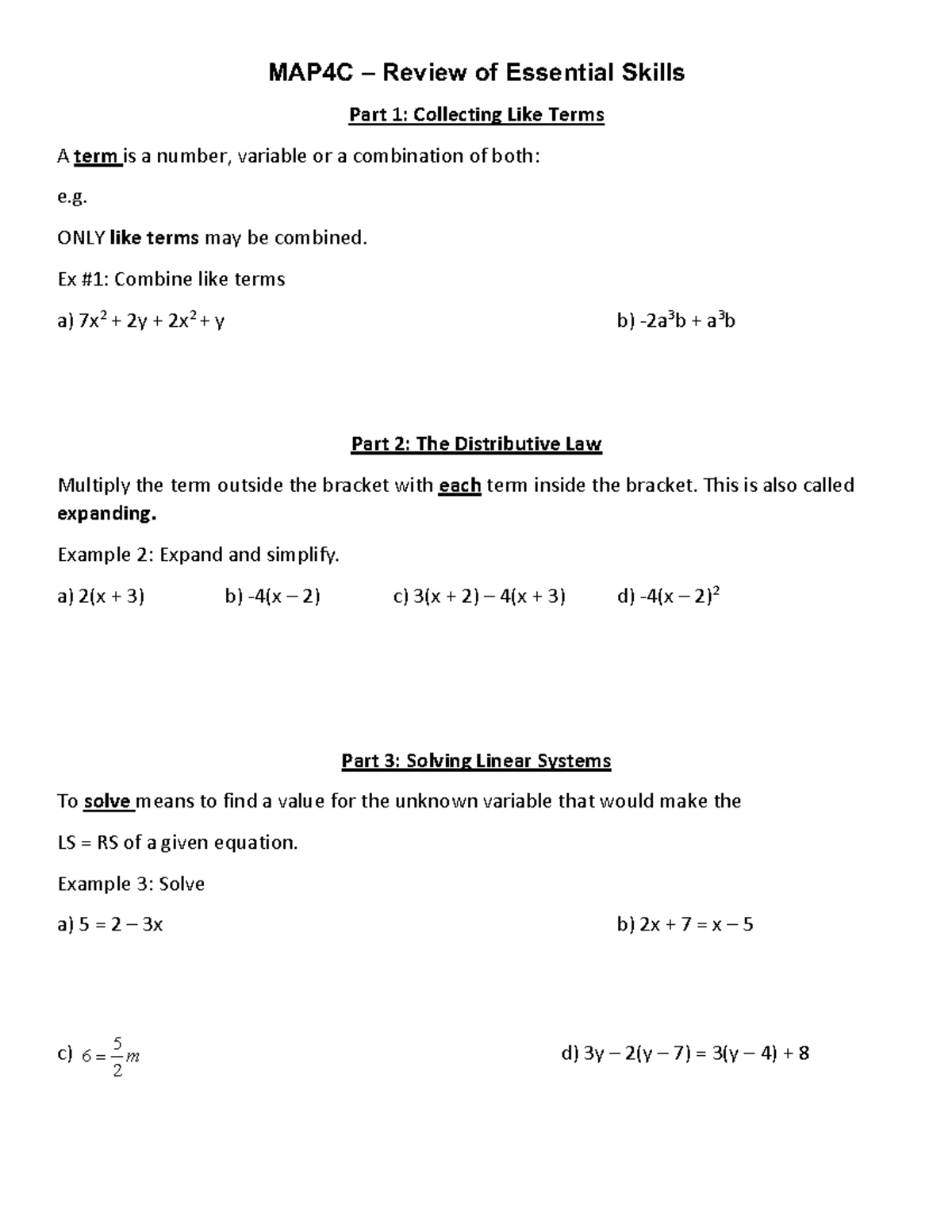 Essential Skills Practice - MAP4C – Review of Essential Skills Part 1 ...