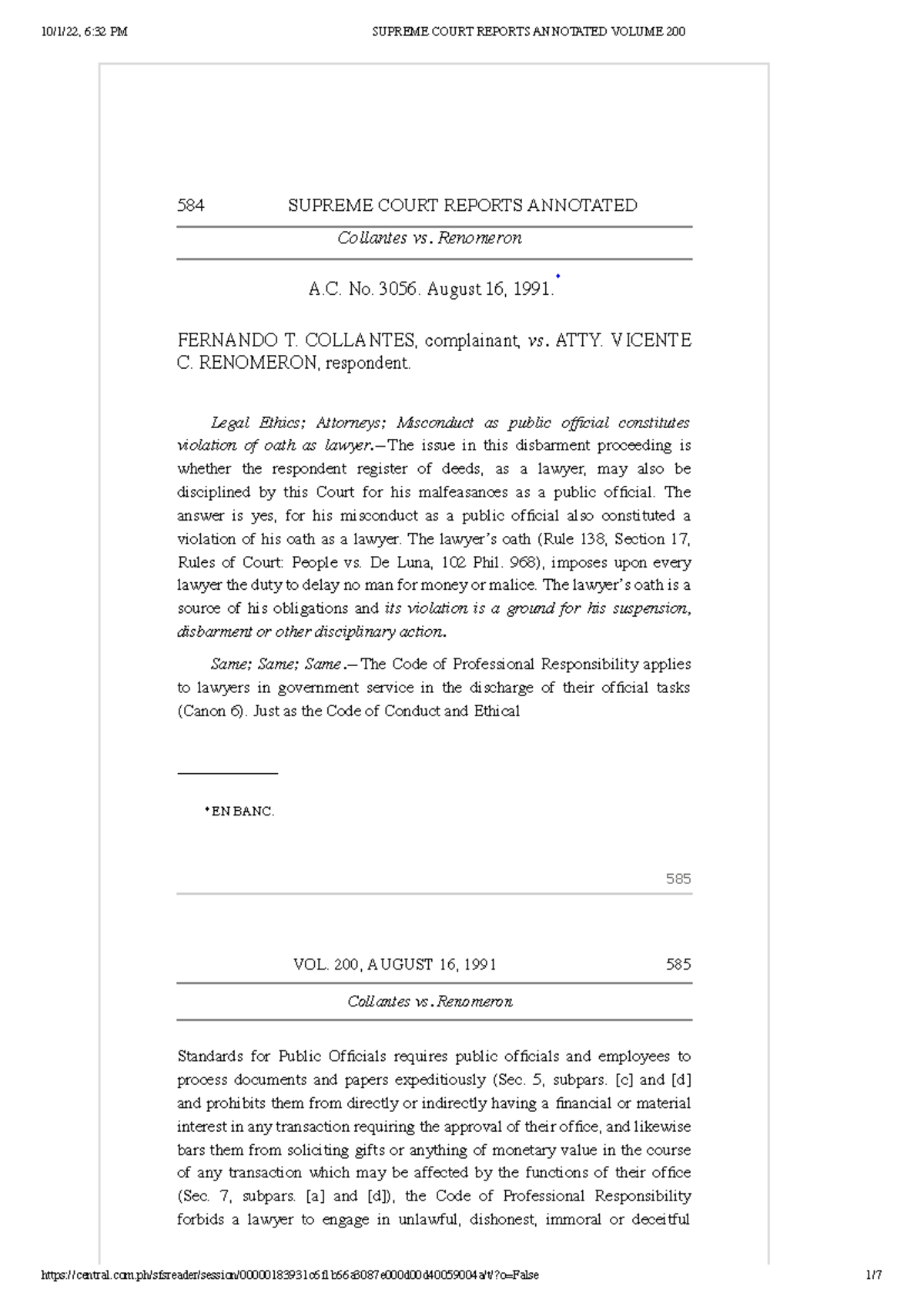 Collantes vs. Renomeron: Disbarment Case Analysis (A.C. No. 3056) - Studocu