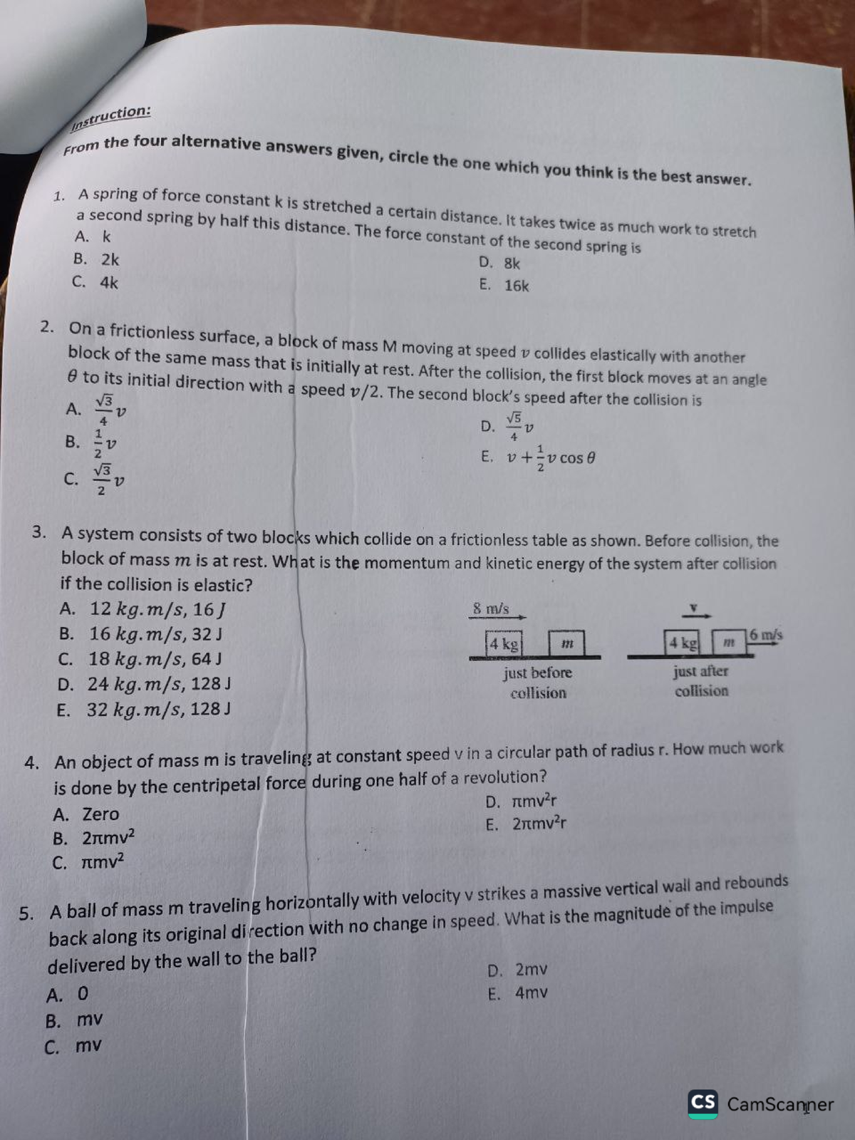 Physics midexam AAU @freshman students 2016 - Instruction: From the four alternative answers ...
