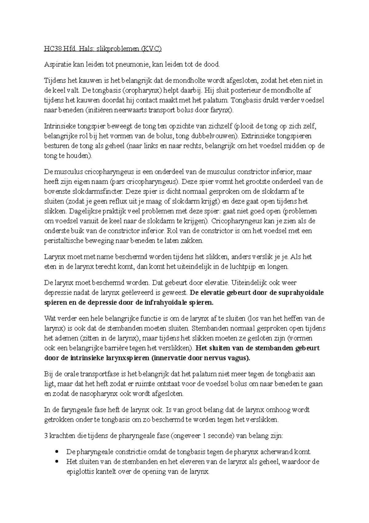 HC38 Hfd. Hals: Inzicht in Slikproblemen en Dysfagie (KVC) - Studeersnel