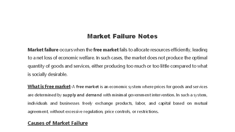 ECO 101: Market Failure Notes and Causes Explained - Studocu
