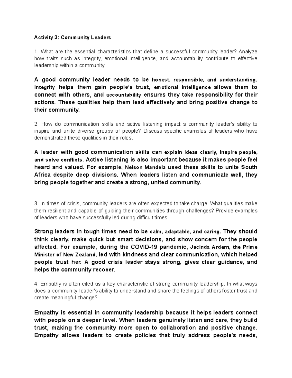 Activity 3: Community Leaders - Activity 3: Community Leaders What are ...