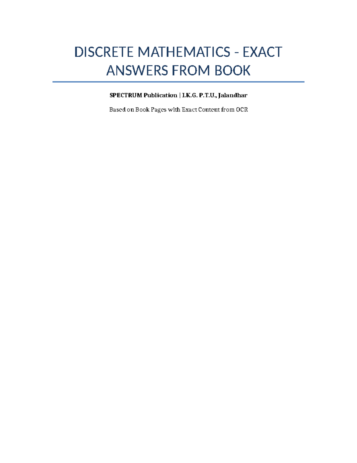 B.Tech CSE: Discrete Mathematics Complete Answers from Spectrum - Studocu