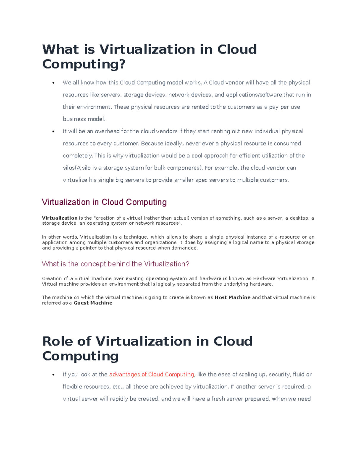 Unit-2: Virtualization Concepts and Role in Cloud Computing - Studocu