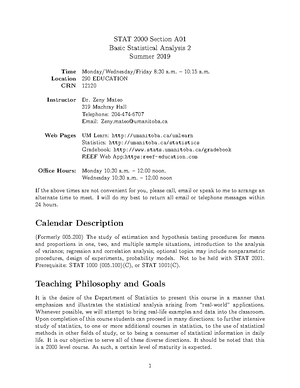 STAT 2000 D01 Syllabus Winter 2025 - STAT 2000 Section D Basic Statistical Analysis II Winter ...