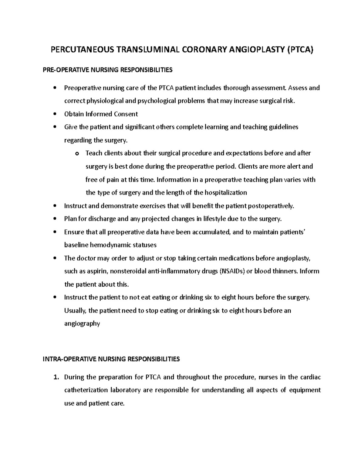 Percutaneous Transluminal Coronary Angiosplasty (PTCA) - PERCUTANEOUS ...