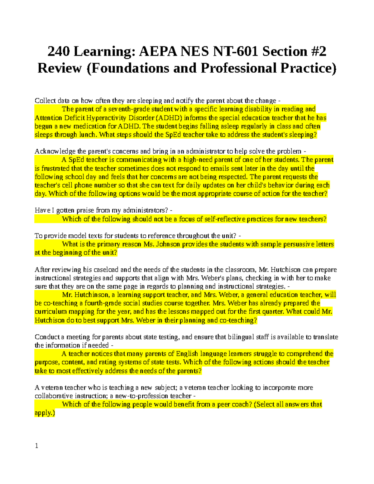 240 Learning: AEPA NES NT-601 Section #2 Review (Foundations & Practice) - Studocu