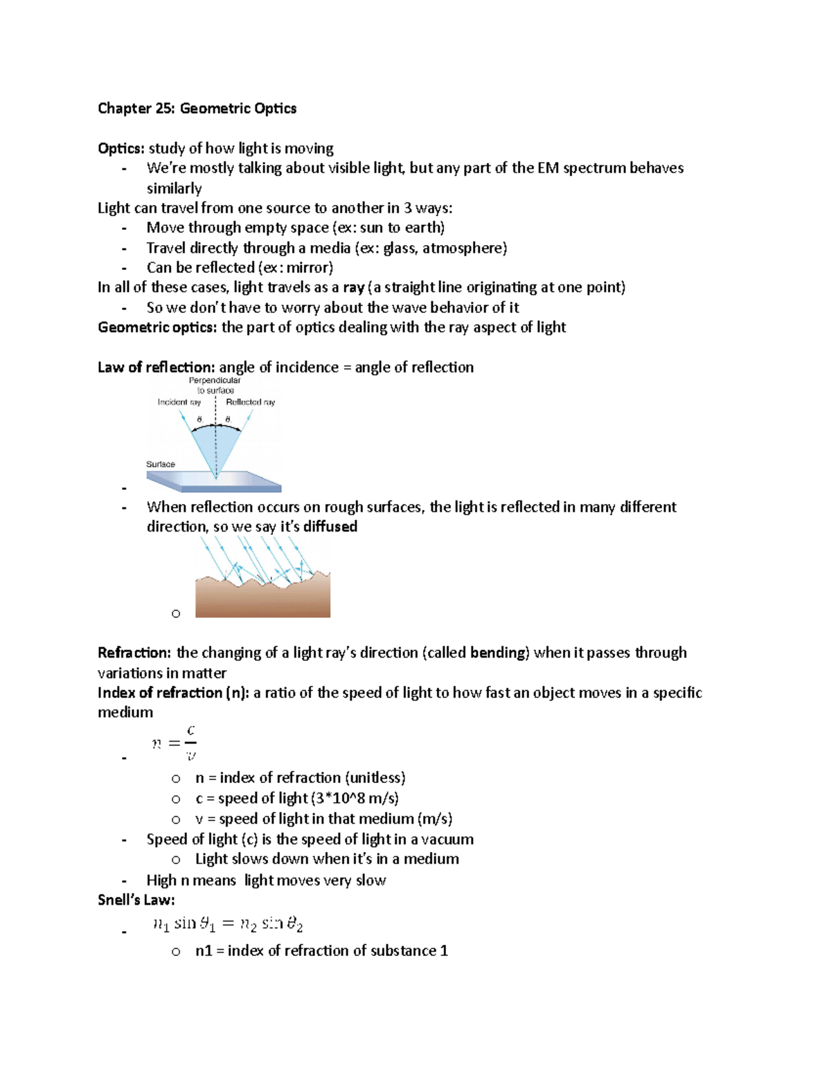 PHYS1512 Ch 25 Summary: Geometric Optics Concepts Explained - Studocu