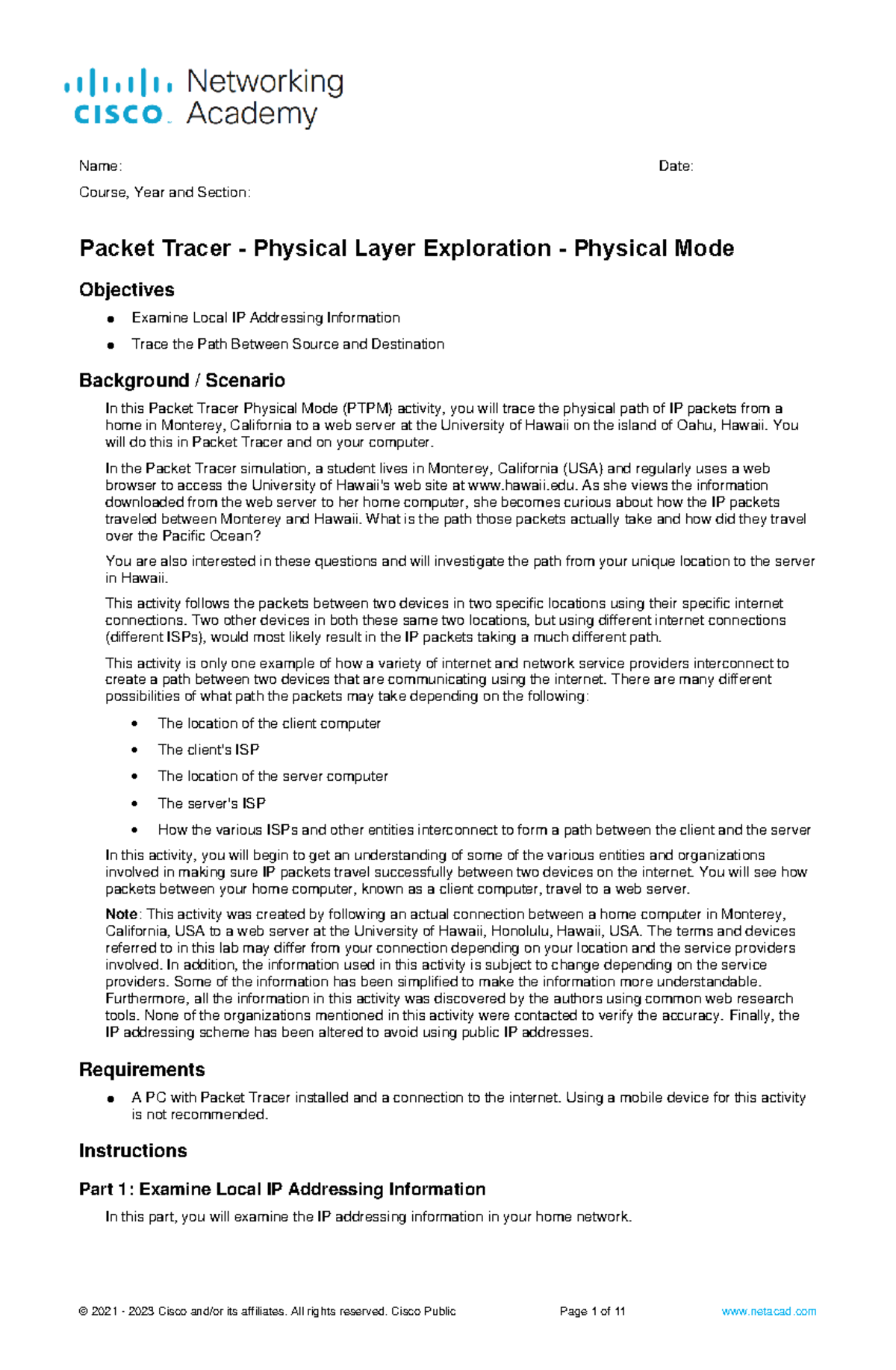 Exploring the Physical Layer in Packet Tracer: Physical Mode Lab (08) - Studocu