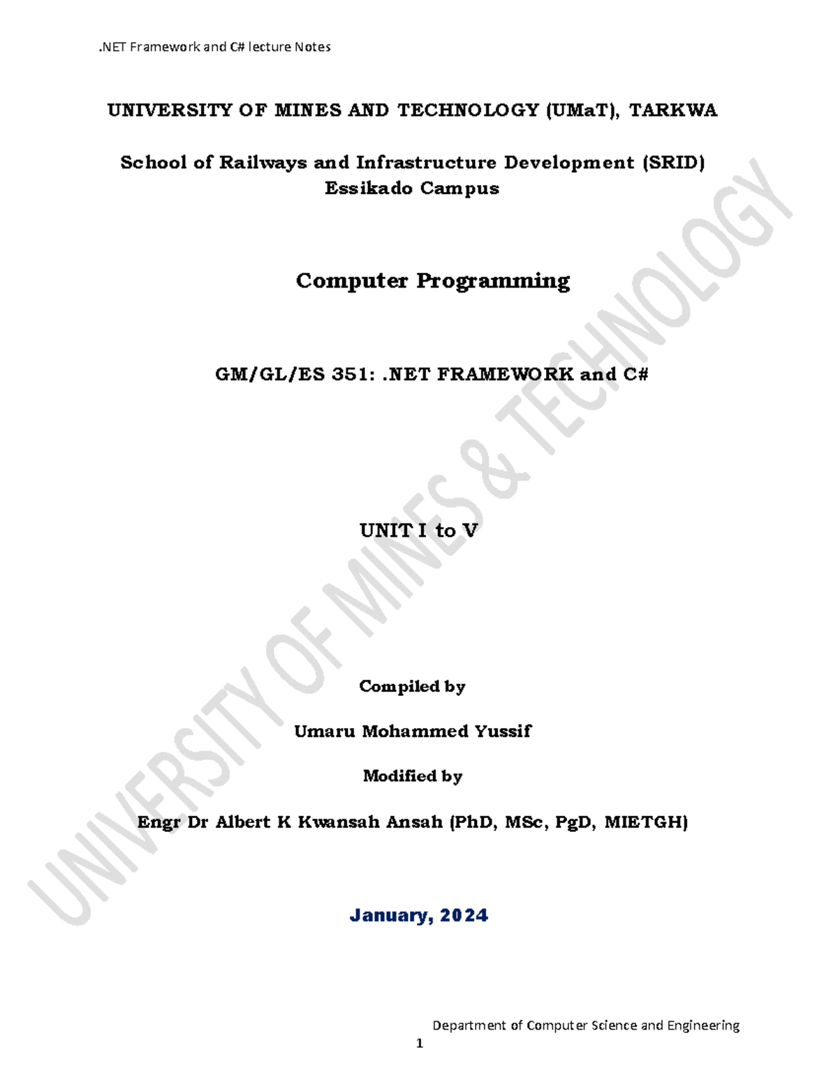 Computer Programming C# - Department of Computer Science and ...