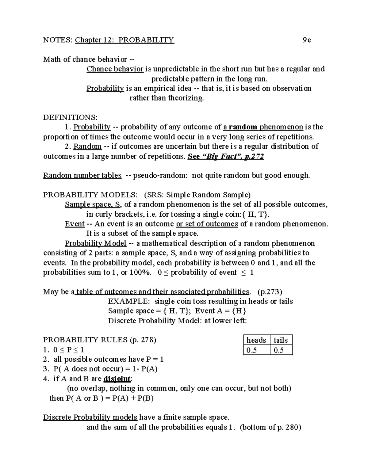 Probabilities in Random Phenomena: Chapter 12 Notes for Stats 789 - Studocu
