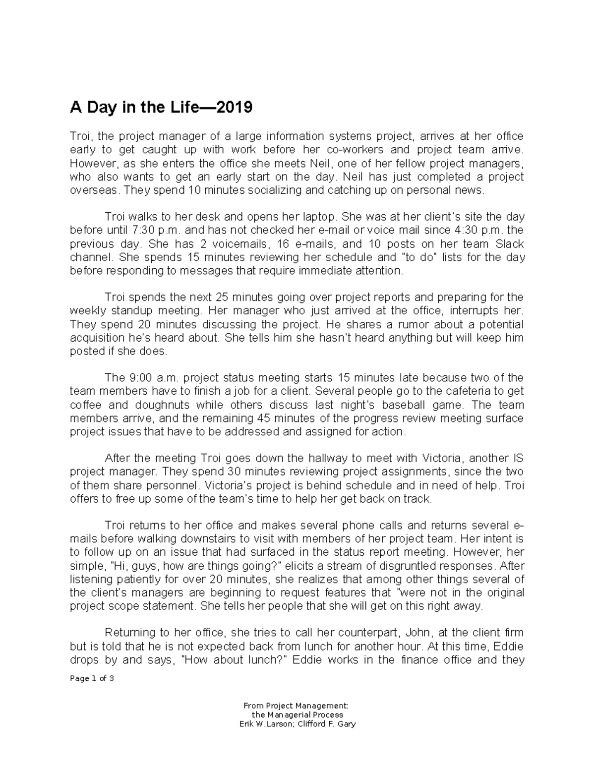 A Day in the Life of a Project Manager - Case Study Analysis - Studocu