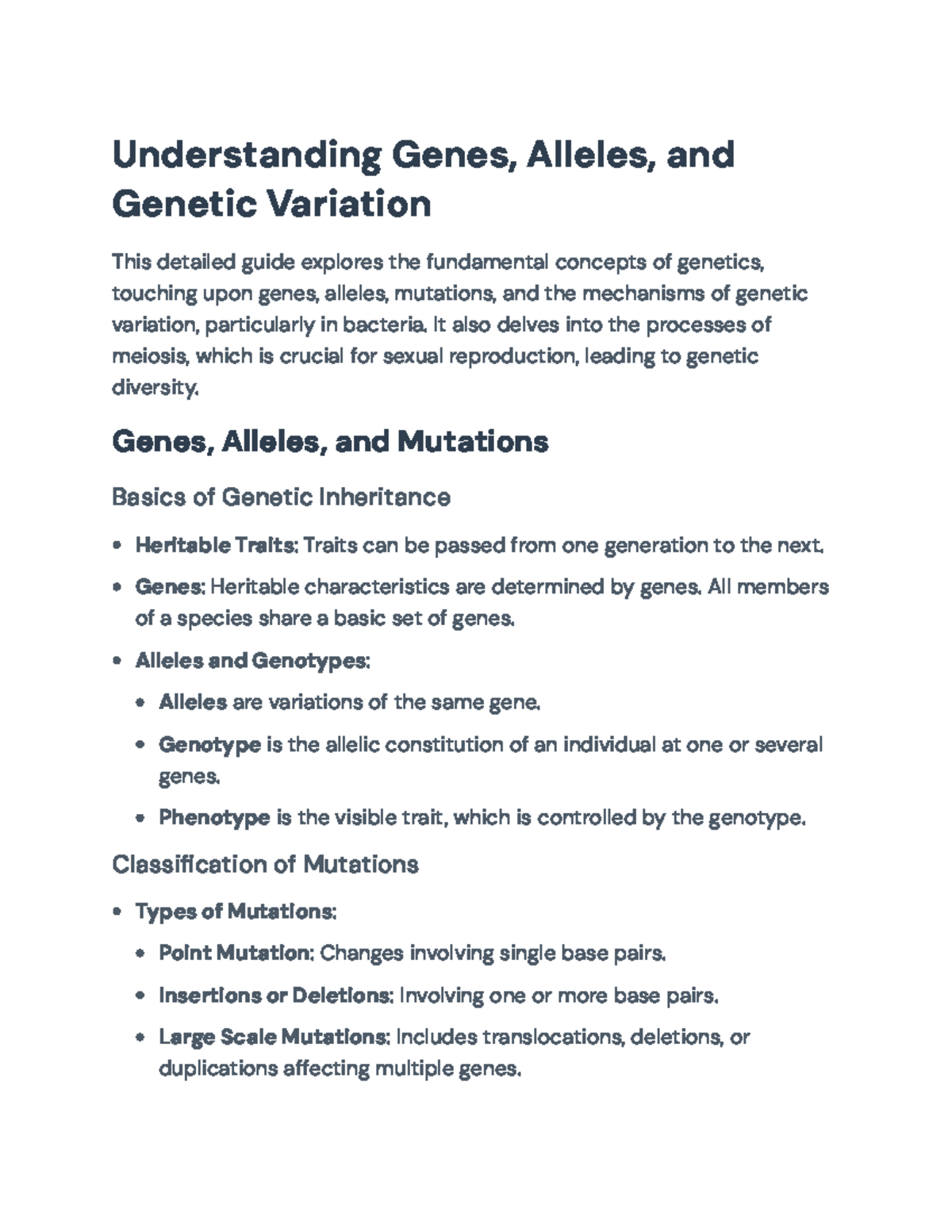 Genetics 101: Genes, Alleles, and Variation in Bacteria & Meiosis - Studocu