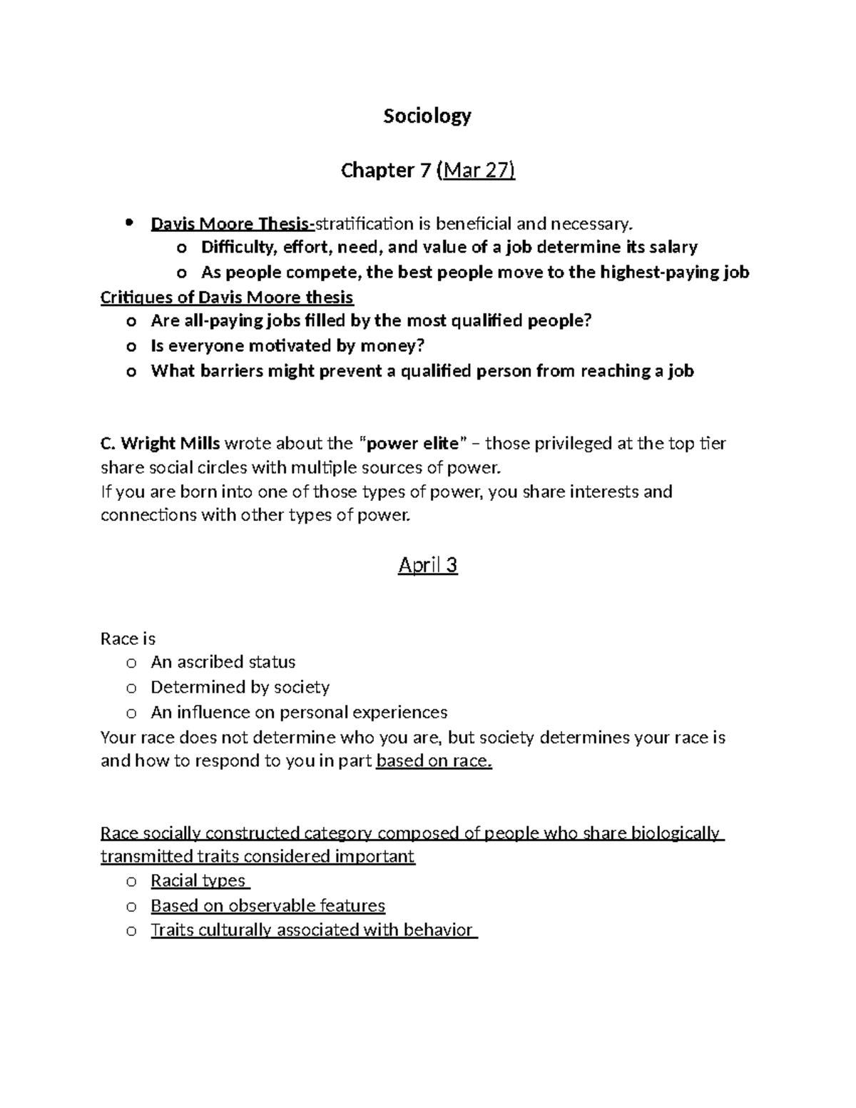 Sociology 3 - Lecture Notes on Stratification and Race Concepts - Studocu