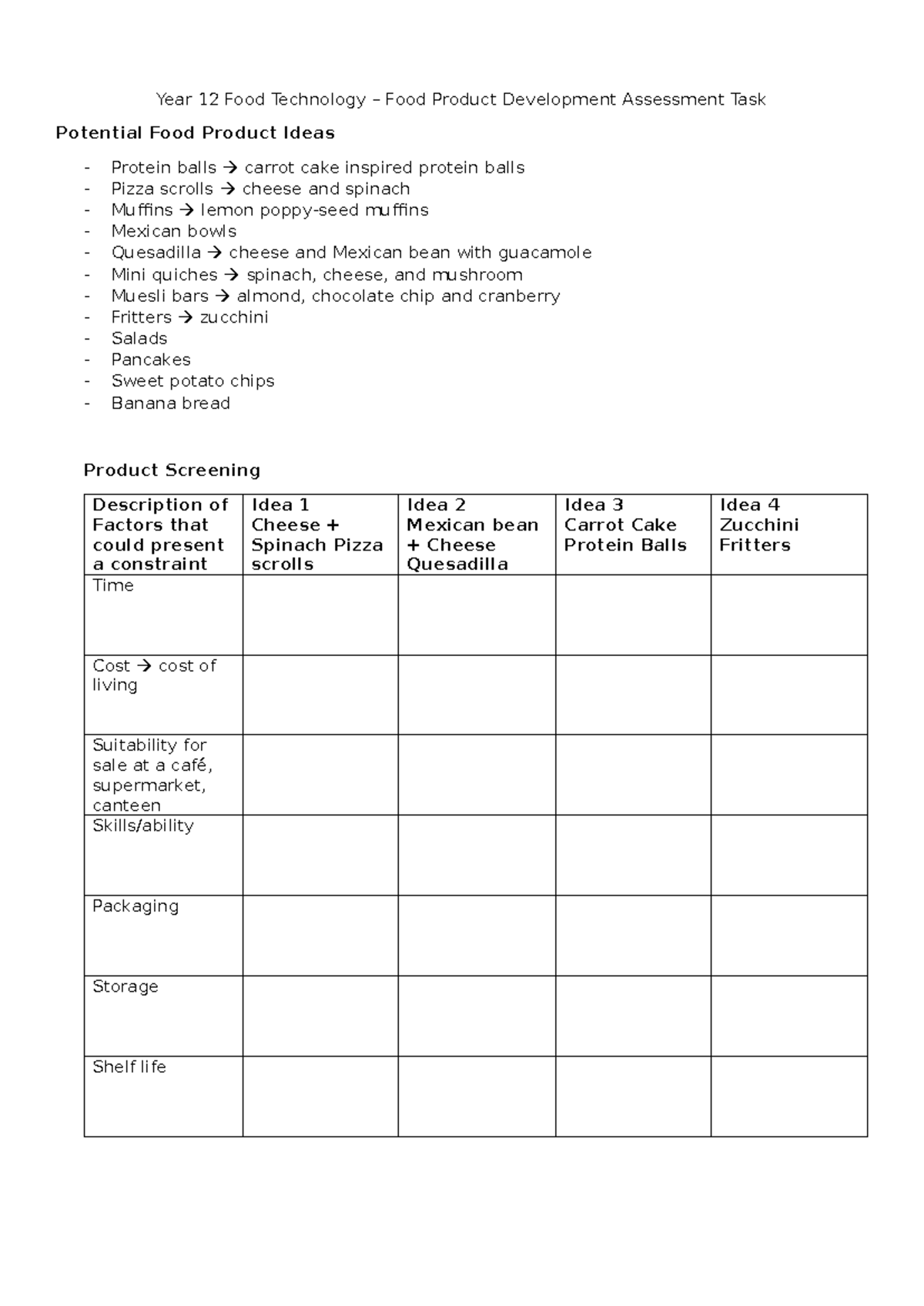 Year 12 Food Technology: Product Development Ideas & Market Research ...