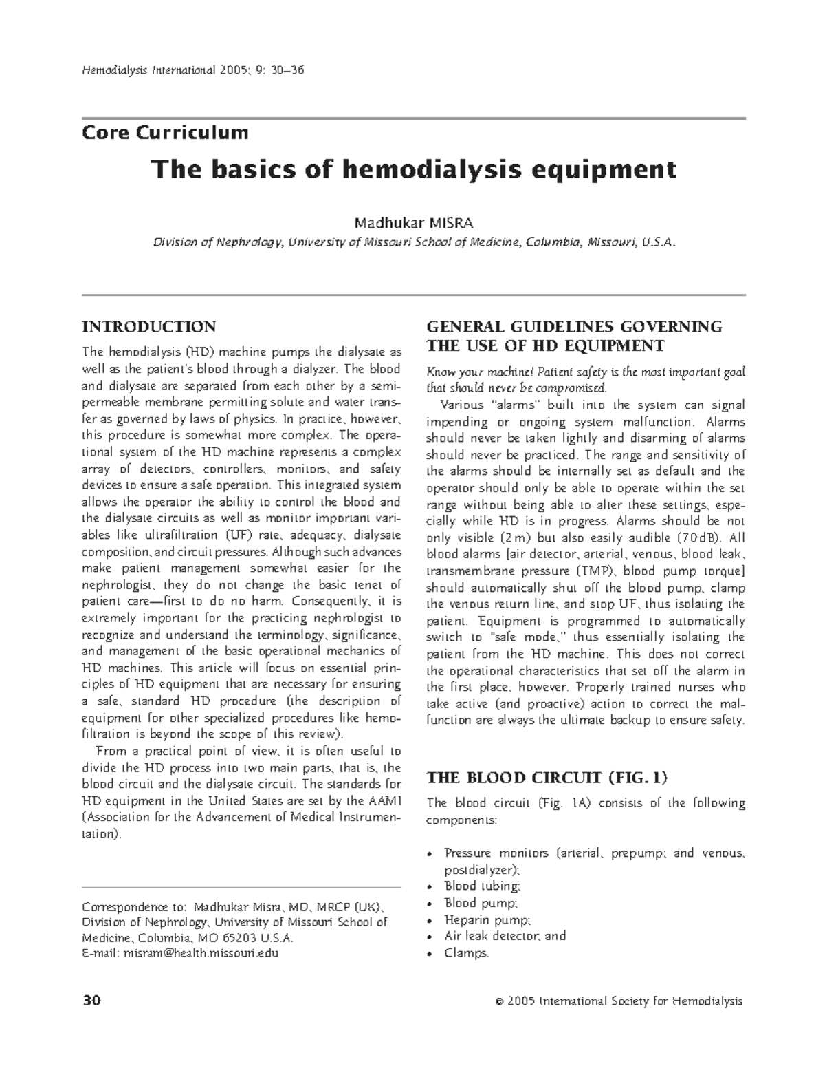 Basics of Hemodialysis Equipment: A Comprehensive Overview (MISRA ...
