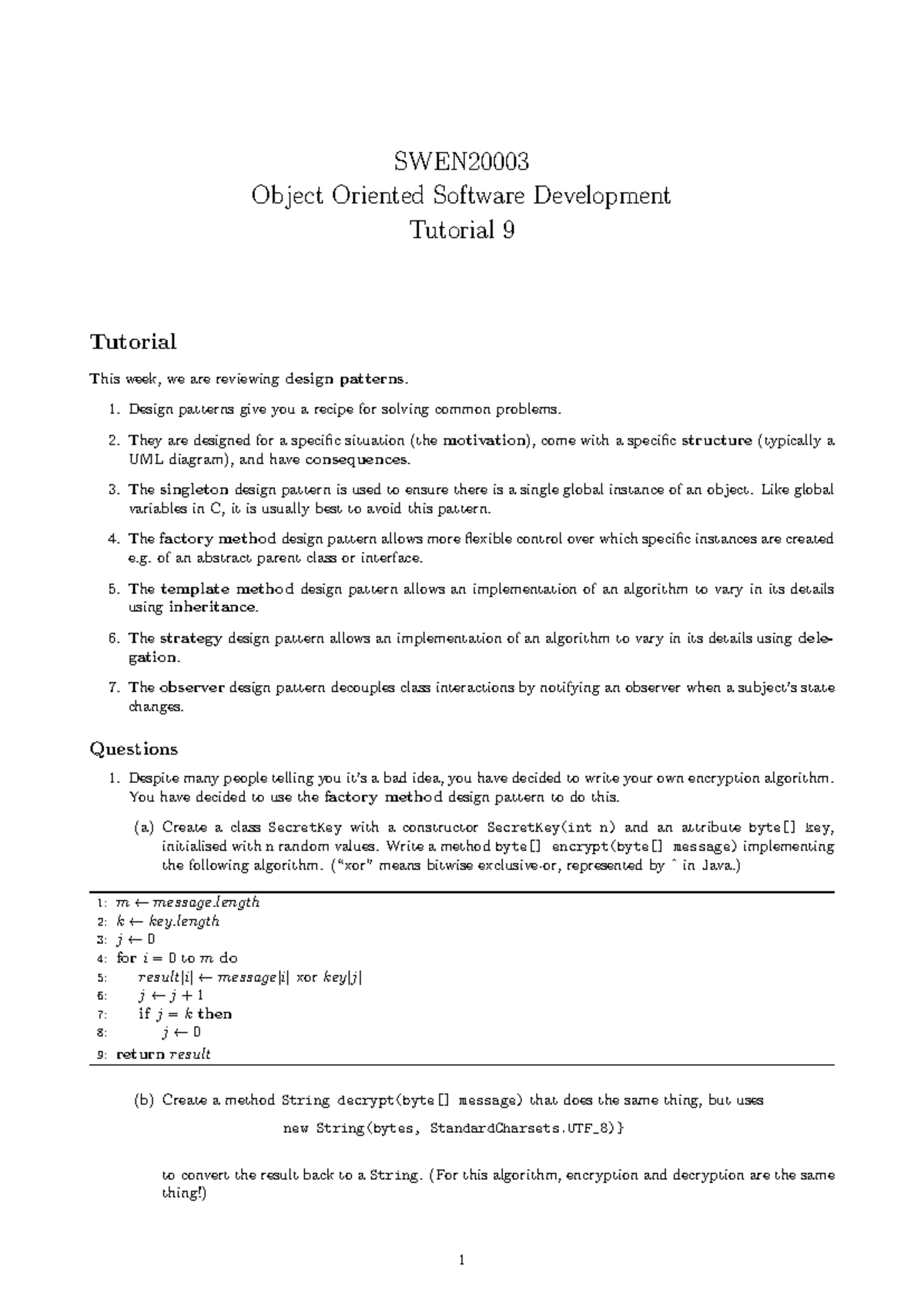 Object Oriented Software Development - Tutorial 10: Design Patterns ...