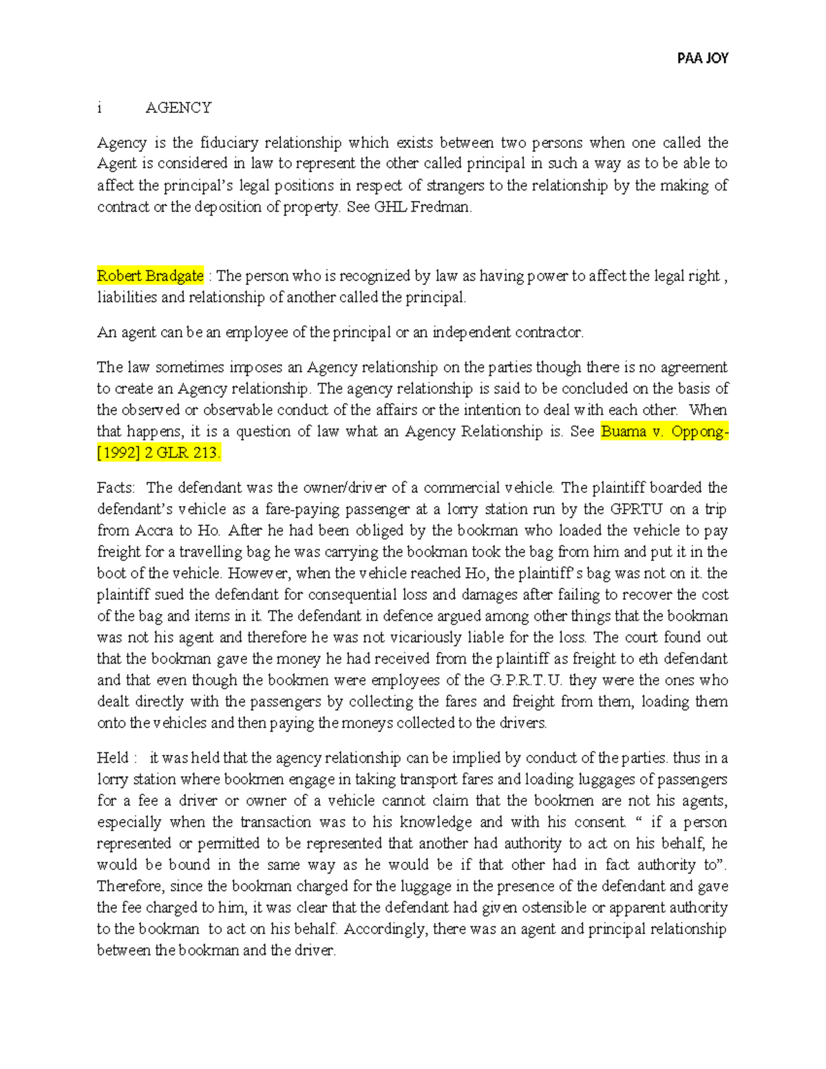 Agency Law Overview: Key Concepts and Relationships Explained - Studocu