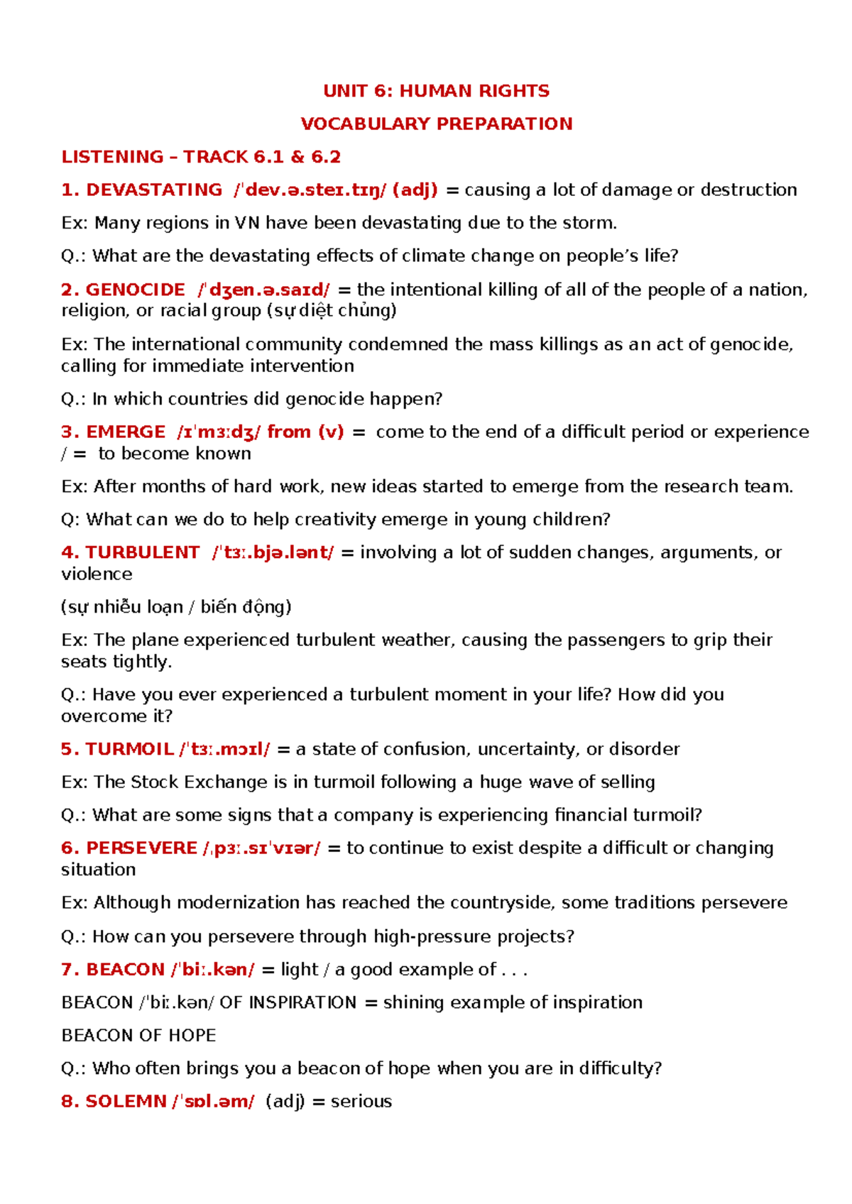 UNIT 6: Human Rights Vocabulary for English for Law - Studocu