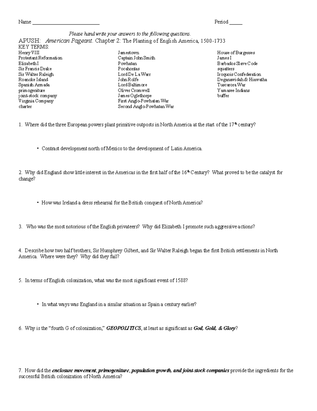 APUSH Final Exam Reading Guide: American Pageant Ch 2 Insights - Studocu