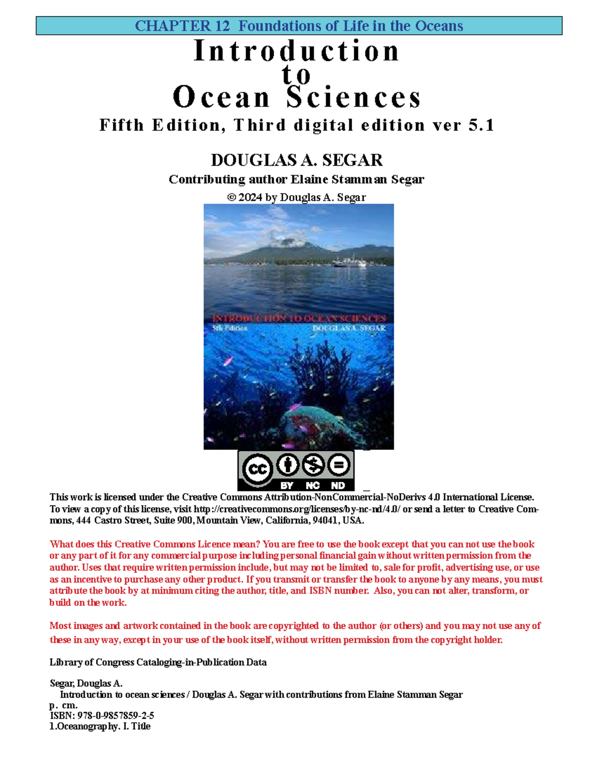CHAPTER 12: Foundations of Life in the Oceans - Segar Ocean 5 - Studocu