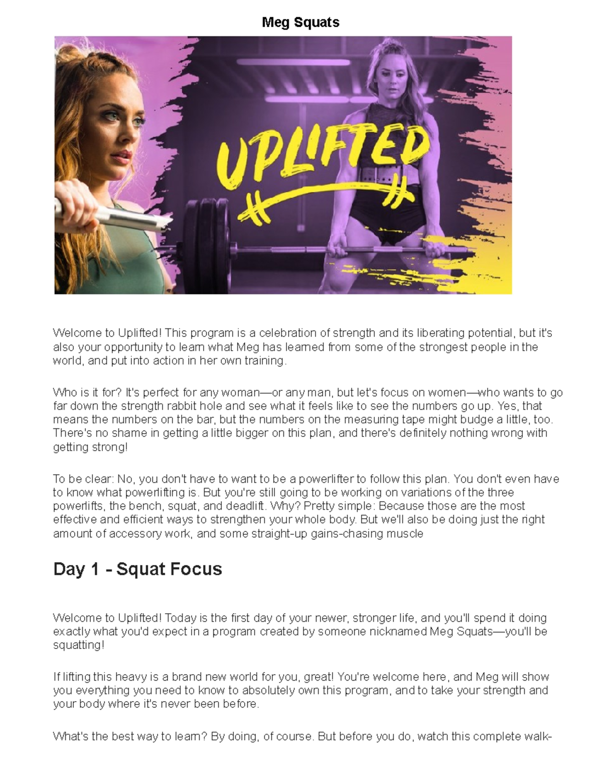 Meg Squats Uplifted [122 pages] - Welcome to Uplifted! This program is ...