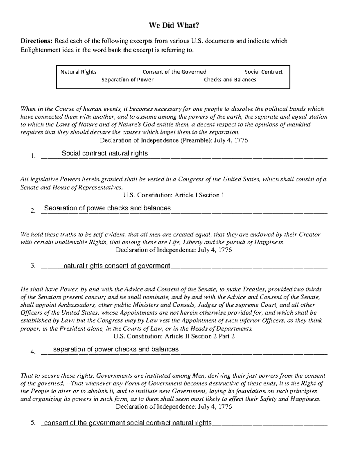 Enlightenment Ideas Influencing U.S. Government Frameworks - Studocu