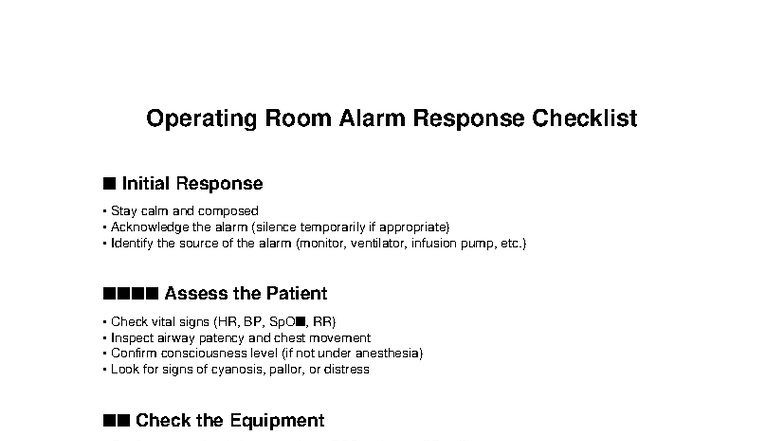 Operating Room Alarm Response Checklist: Initial Actions and Protocols ...