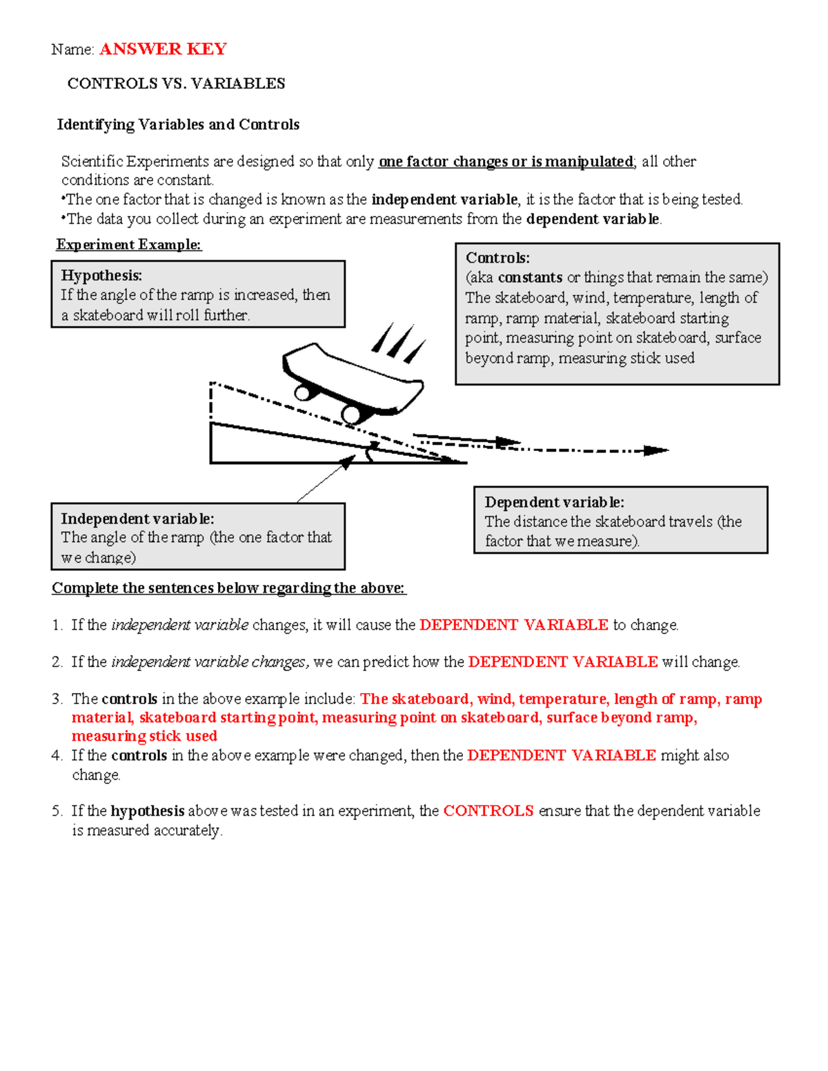 Controls vs. Variables: Answers for Science Experiments - Studocu