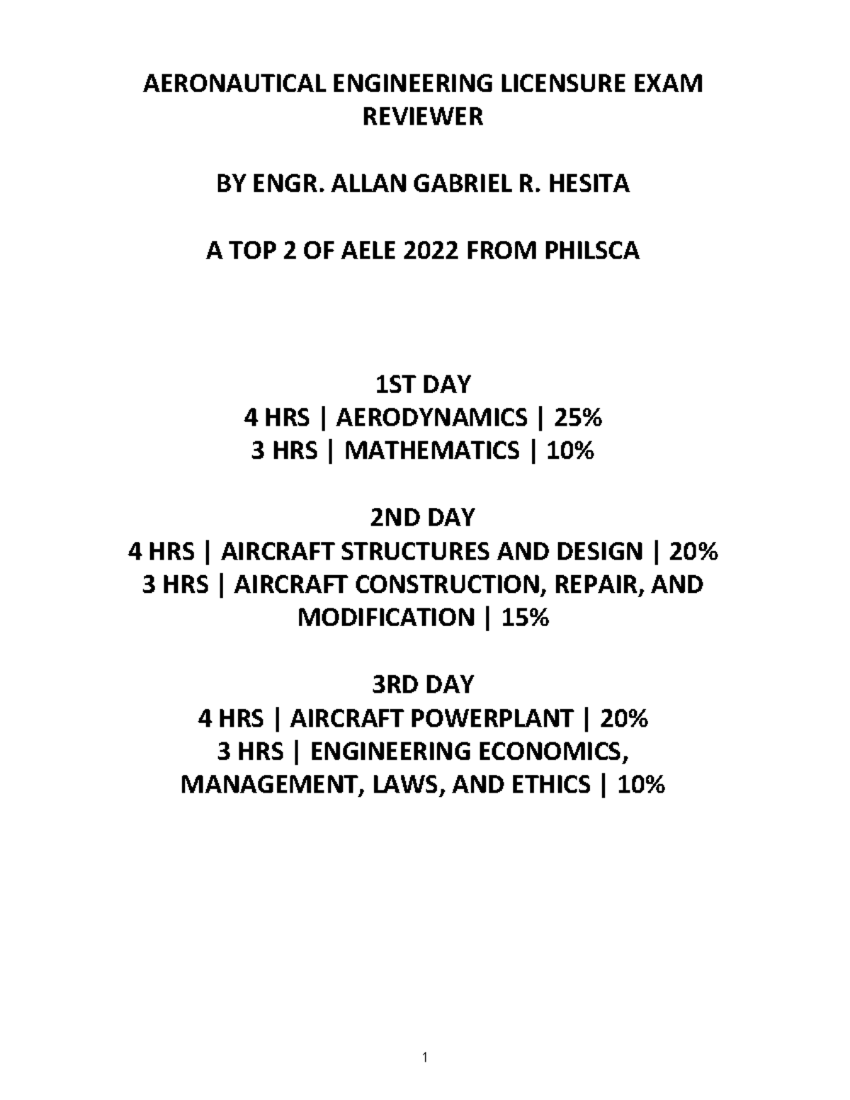AERONAT 2022 Licensure Exam Reviewer by Engr. Allan Gabriel R. Hesita ...