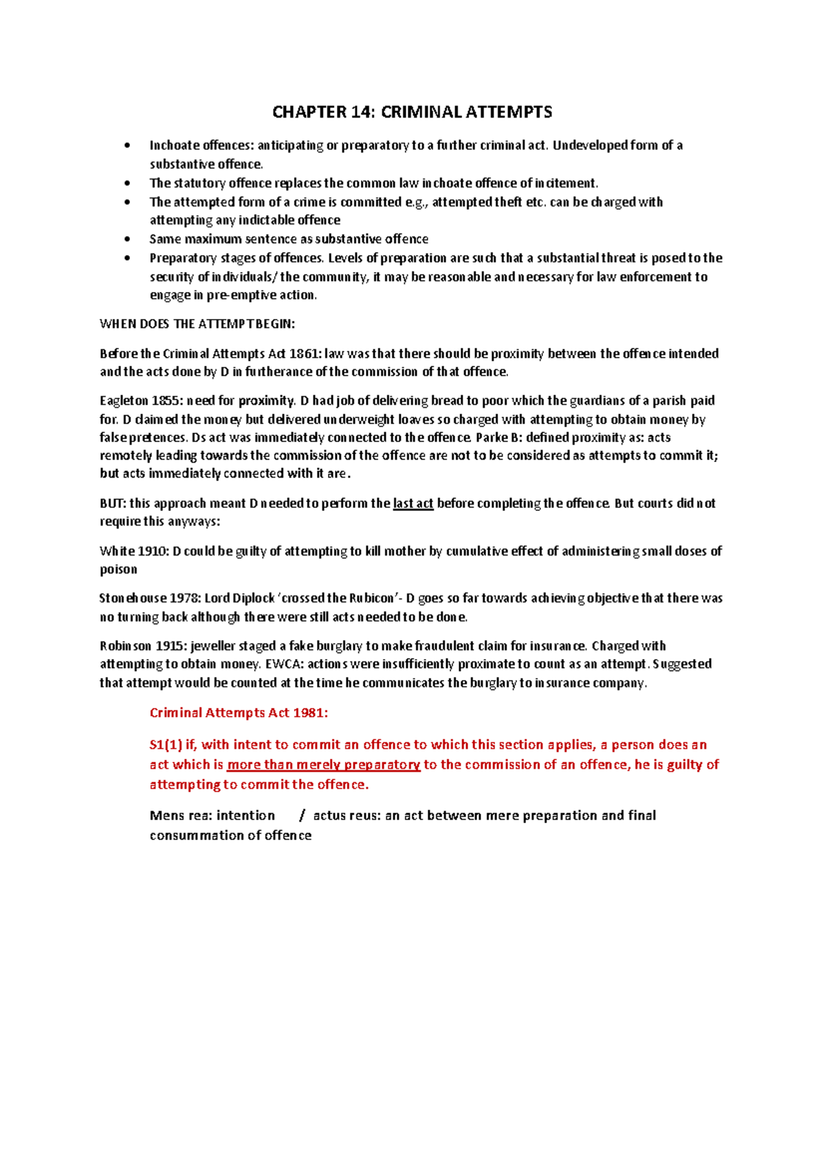 Criminal Attempts: Key Concepts and Legal Framework (LAW 101) - Studocu