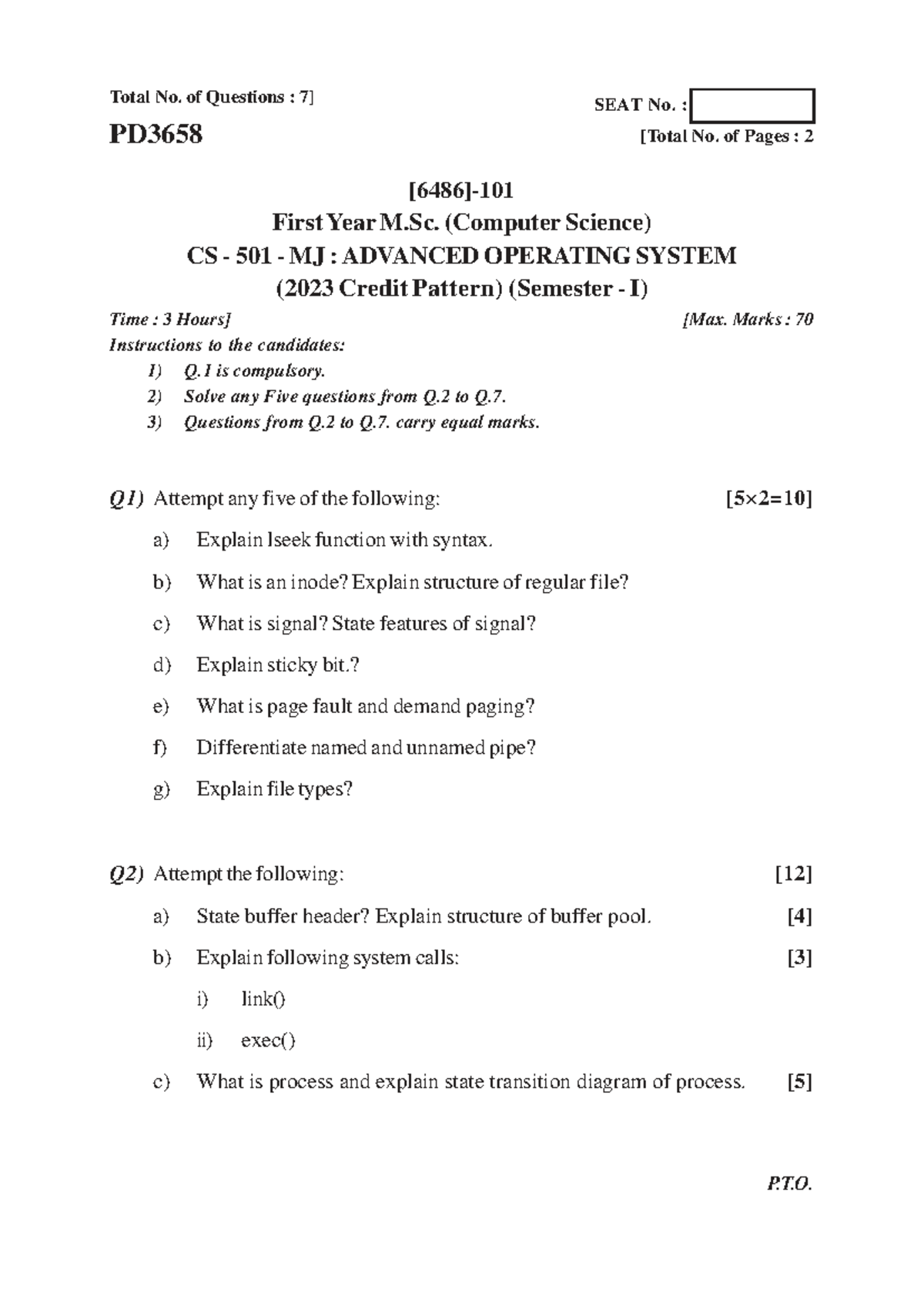 CS 501 MJ: Advanced Operating Systems - Question Paper (2023) - Studocu
