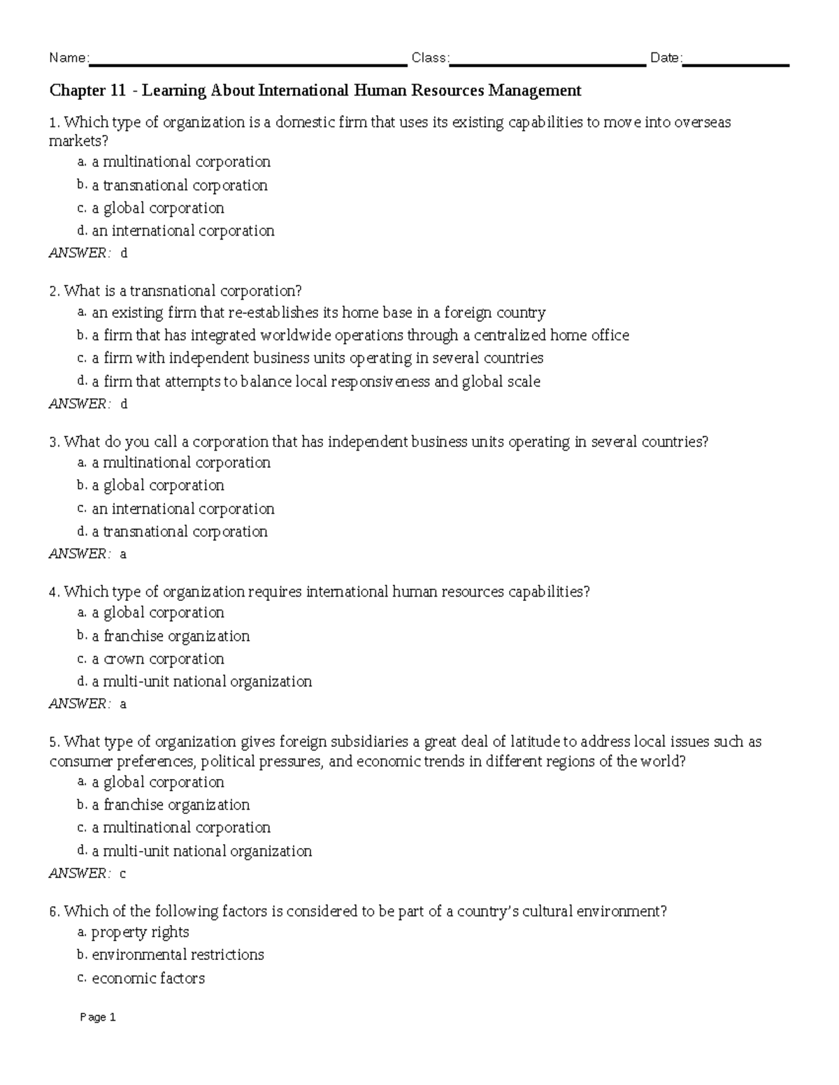 Chapter 11: International Human Resources Management Study Guide - Studocu