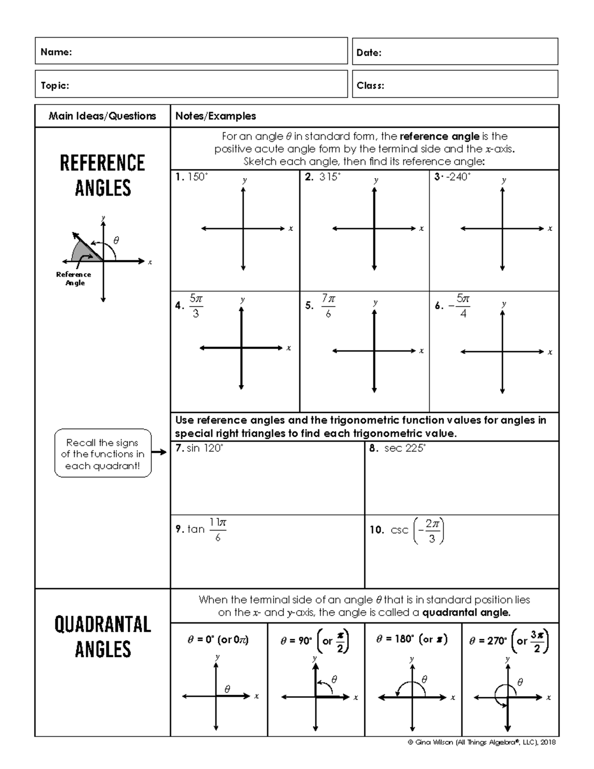 Reference Angles and the Unit Circle: Trig Functions & Sketches - Studocu