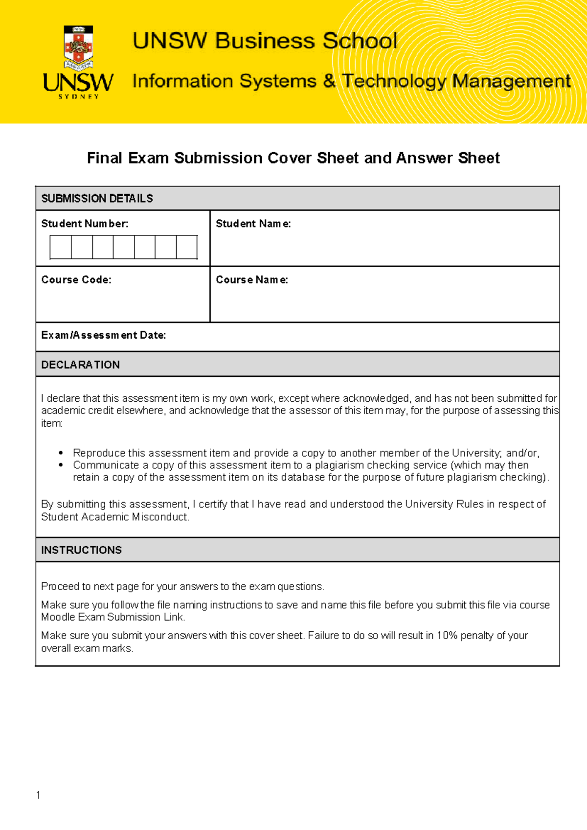 Final Exam Cover Sheet & Answer Sheet for COMM1190 T1 2025 - Studocu
