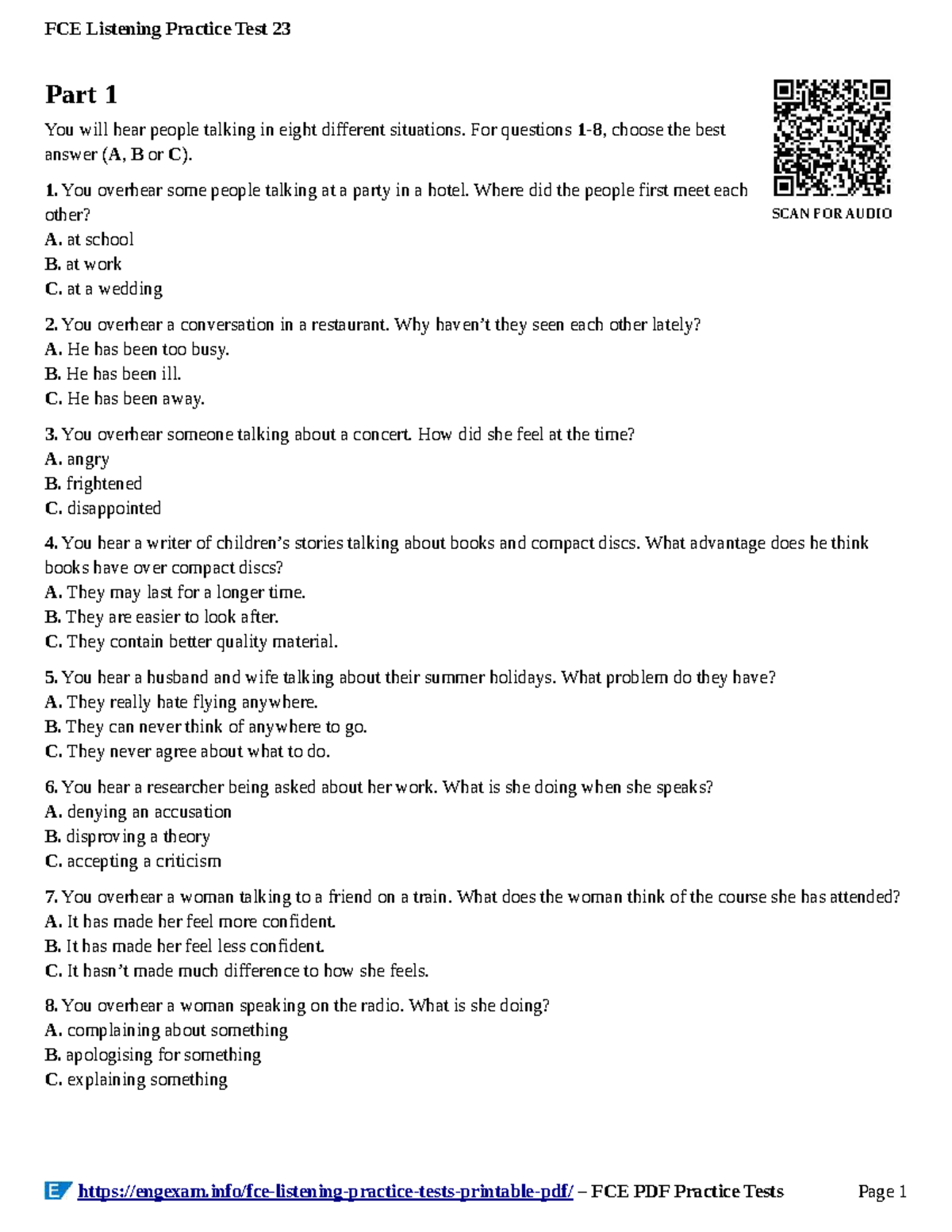 FCE Listening Practice Test 23: Practice Questions & Answers - Studocu