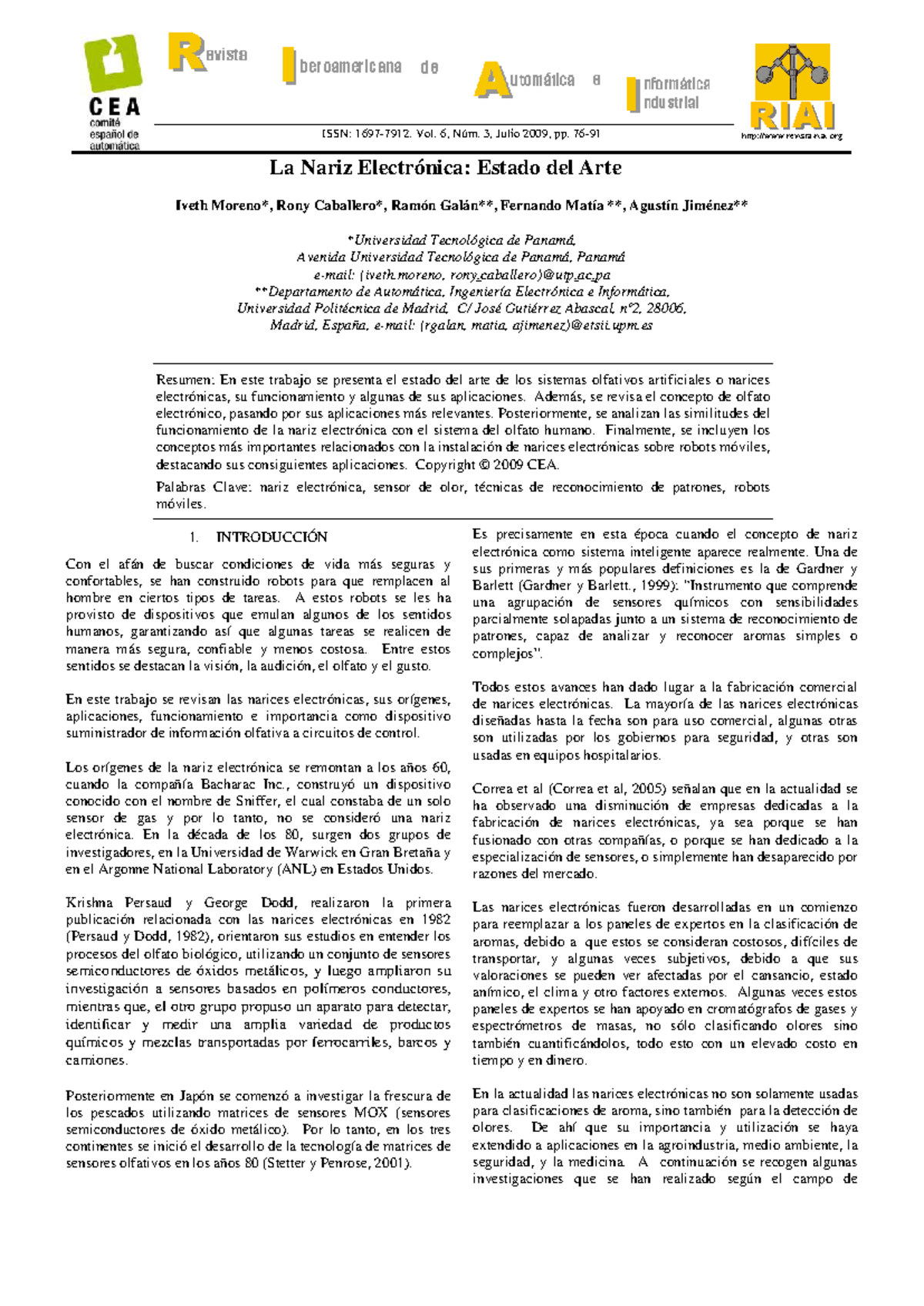 La Nariz Electrónica: Estado del Arte y Aplicaciones (ISSN Vol. 6, Núm ...