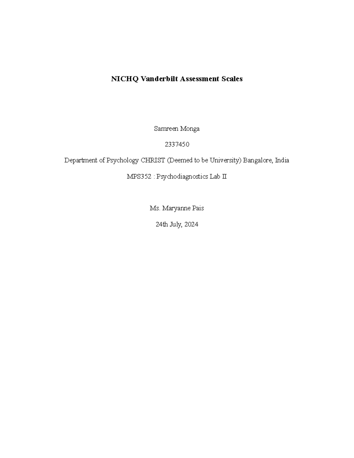NICHQ Vanderbilt Assessment Scale for ADHD: Test & Interpretations ...