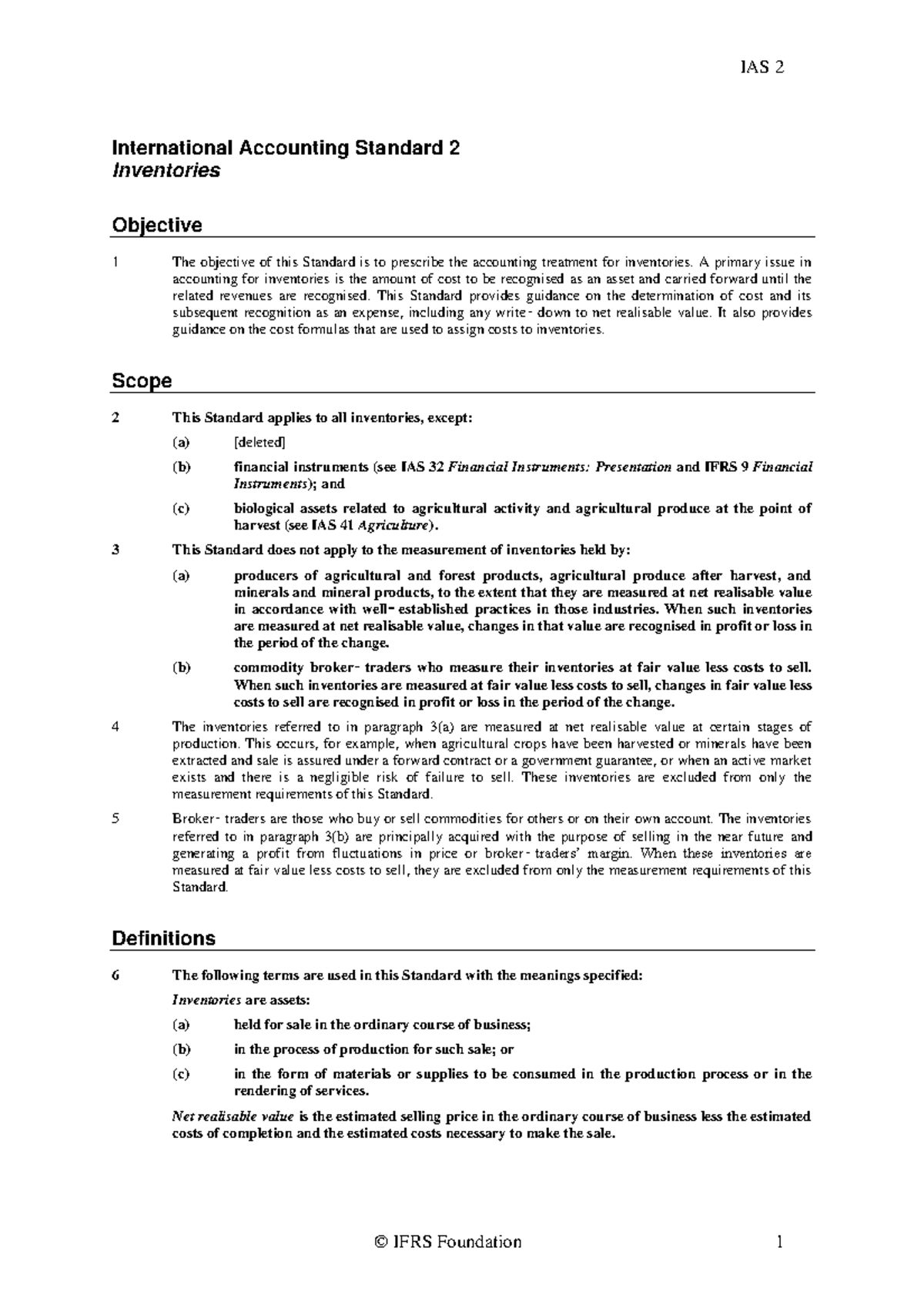 IAS 2 - International Accounting Standard 2: Inventories Overview - Studocu