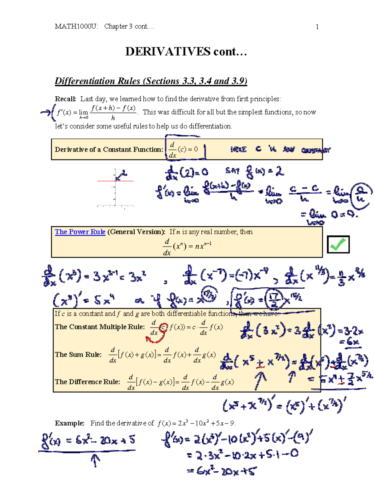 Chapter 3: Differentiation Rules (Sections 3.3, 3.4, 3.9) - Mod4 Notes ...