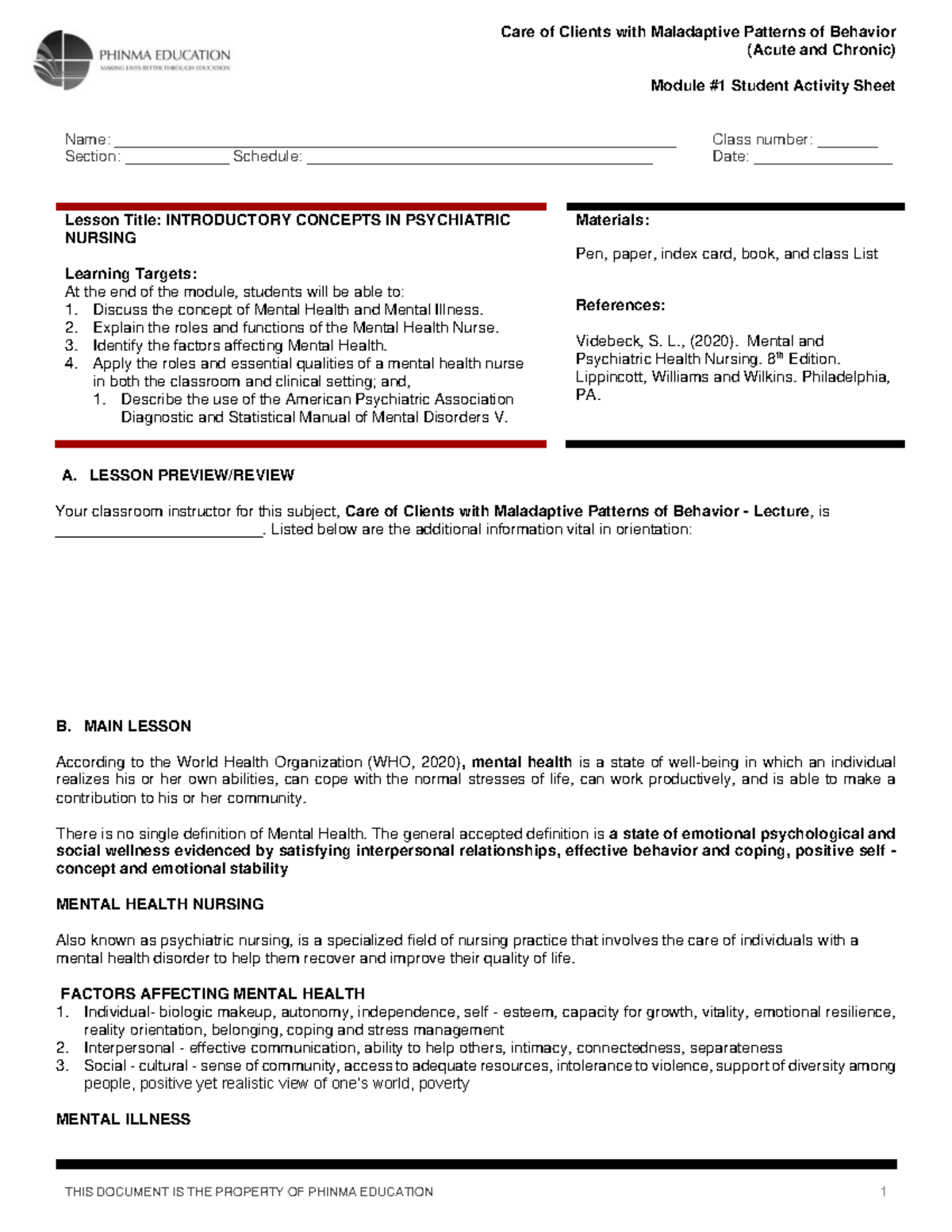 Care of Clients with Maladaptive Patterns of Behavior (Acute & Chronic ...