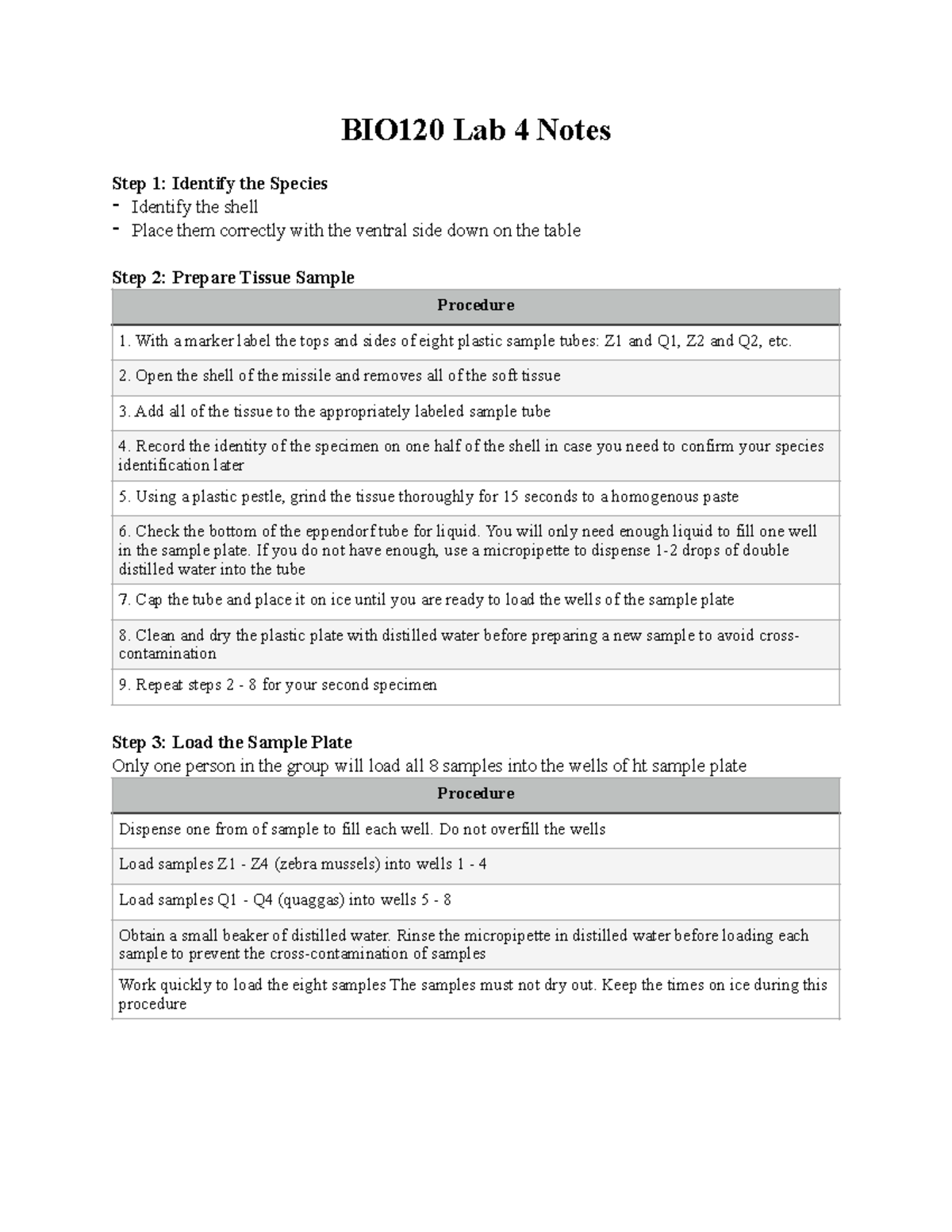 BIO120 Lab 4: Species Identification and Sample Preparation - Studocu
