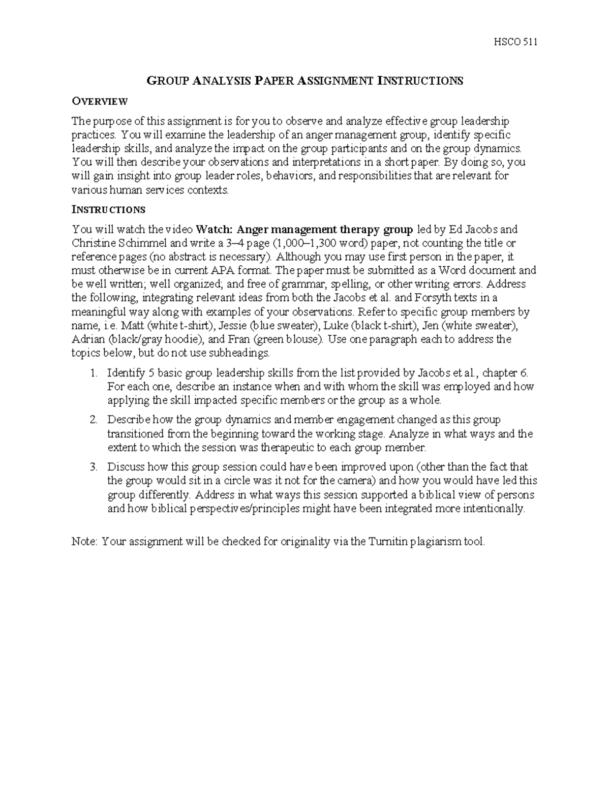 HSCO 511: Group Analysis Paper Assignment Overview & Instructions - Studocu
