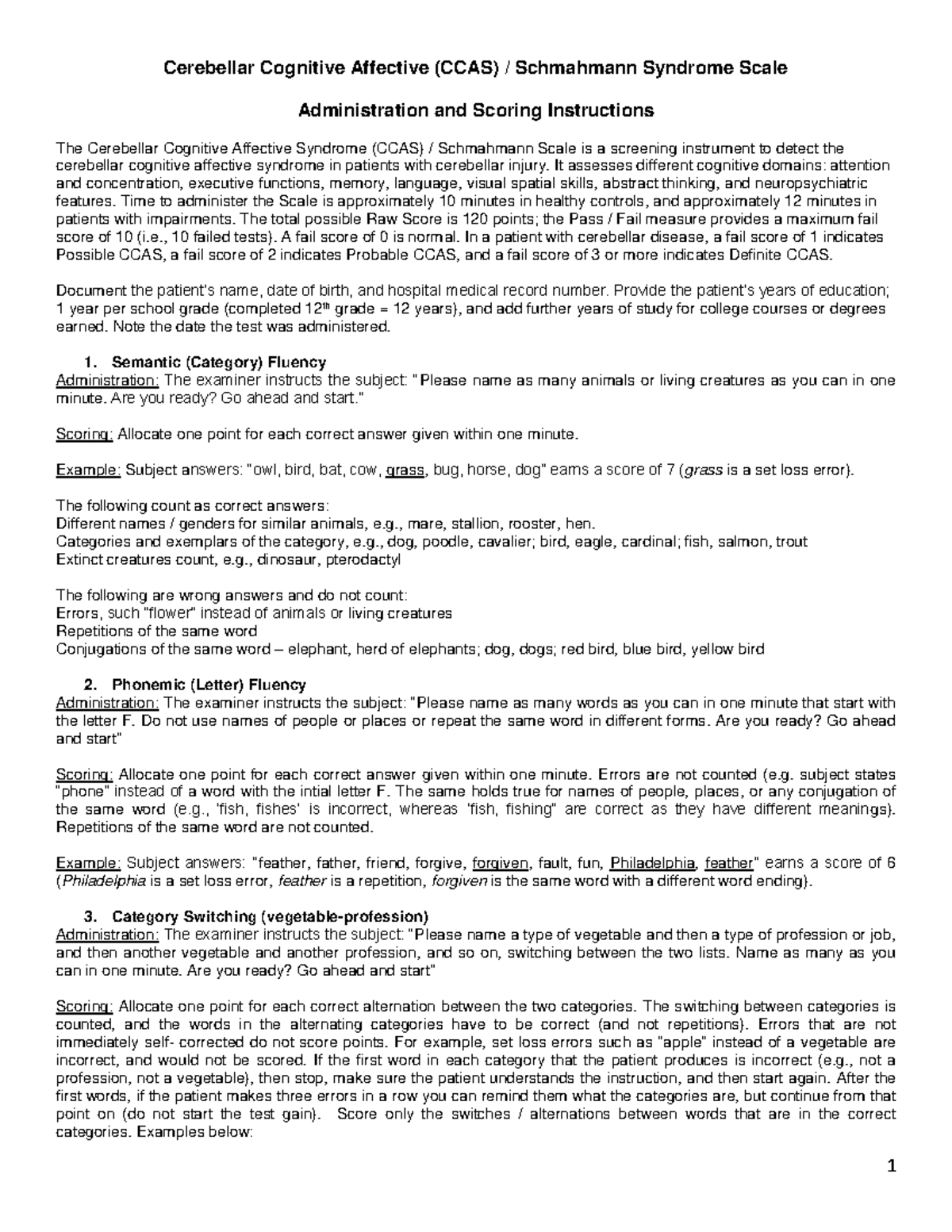 CCAS Schmahmann Syndrome Scale: Admin & Scoring Guide - Studocu
